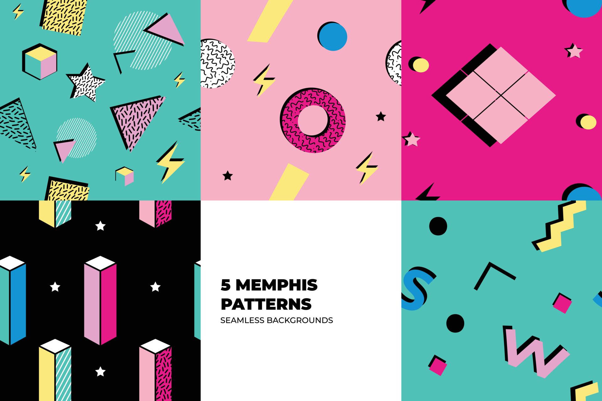 Set of Memphis Pattern. Red, Blue, Yellow, Turquoise Colors. Memphis ...