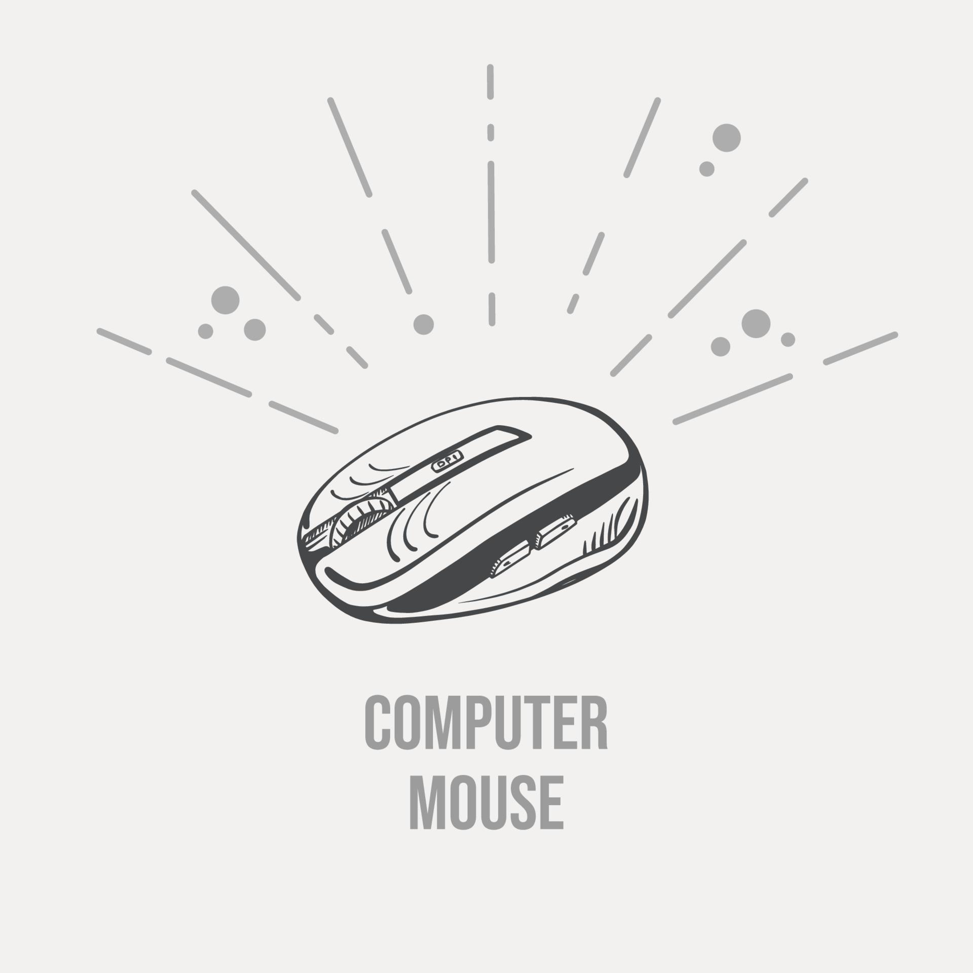 Hand-drawn sketch of a computer mouse on a light background. Vector ...
