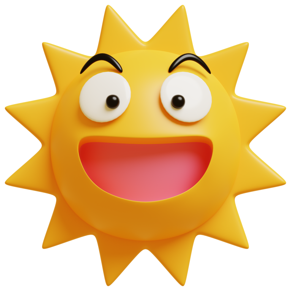 3d Sol emoji.glad Sol, rolig söt karaktär. 22207042 PNG