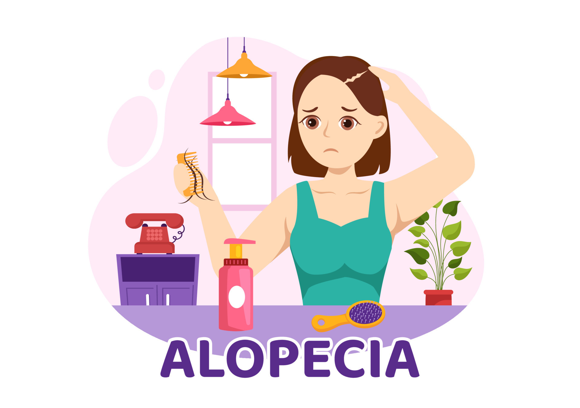 Alopecia Illustration With Hair Loss Autoimmune Medical Disease And Baldness In Healthcare Flat