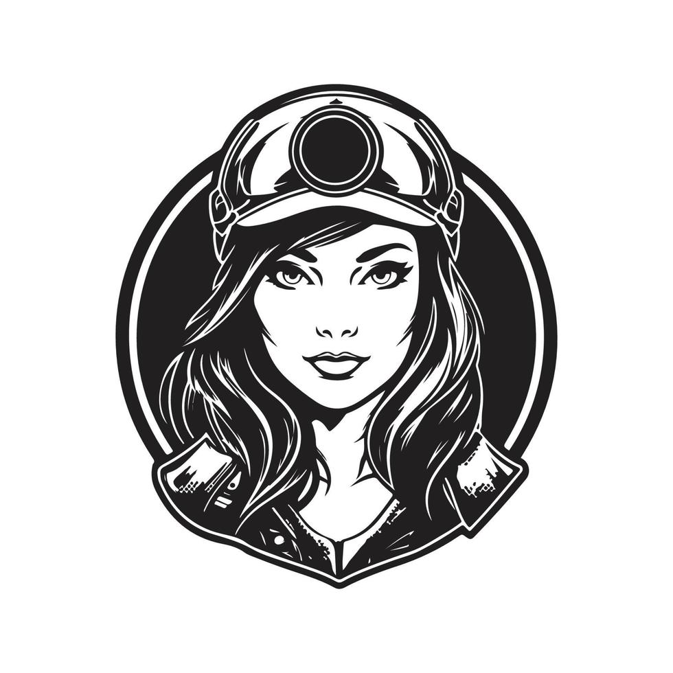 Female Biker Logo Concept Black And White Color Hand Drawn Illustration 22208546 Vector Art At