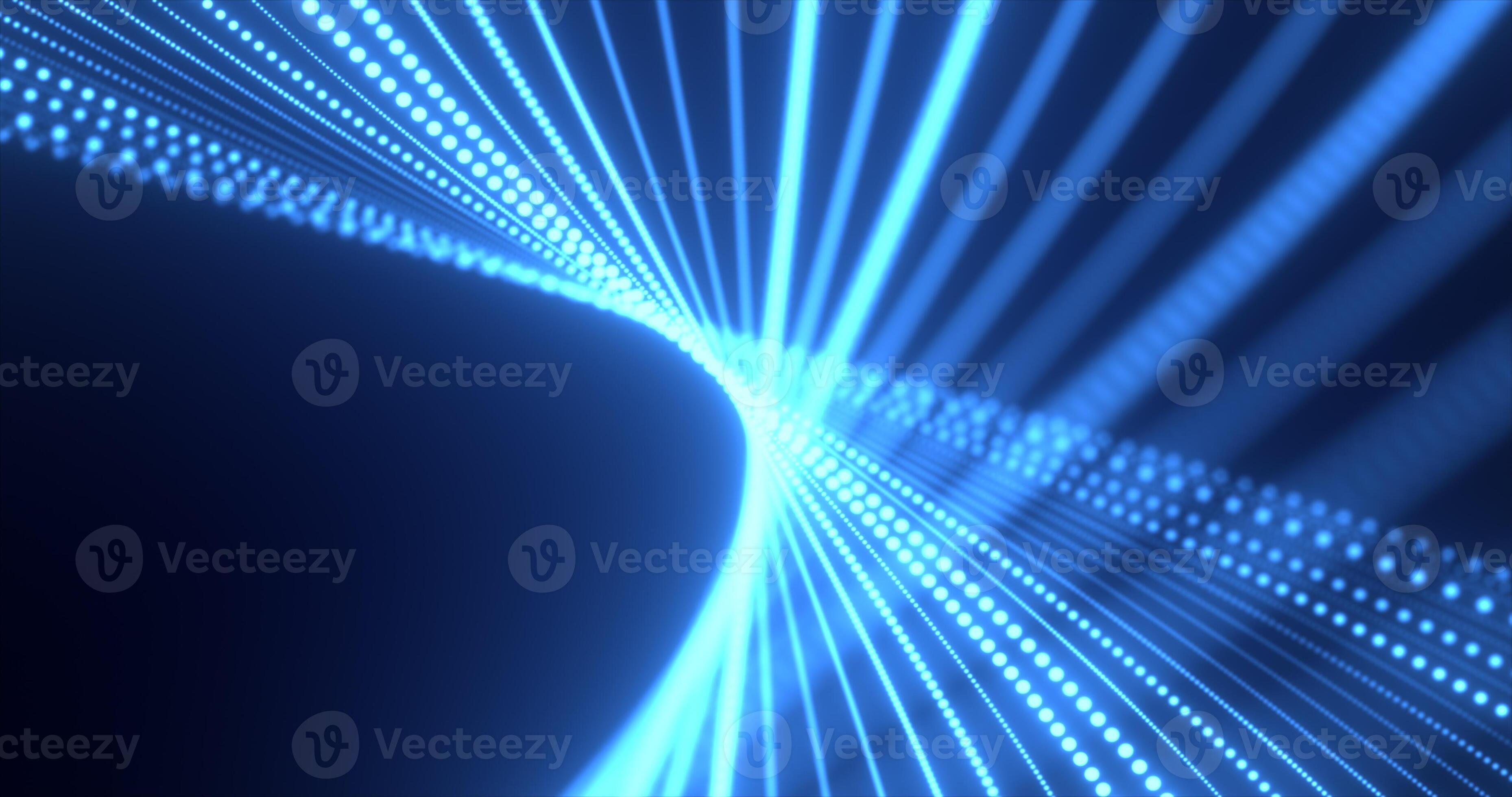 Abstract blue waves from lines and dots of particles of glowing swirling futuristic hi-tech with ...