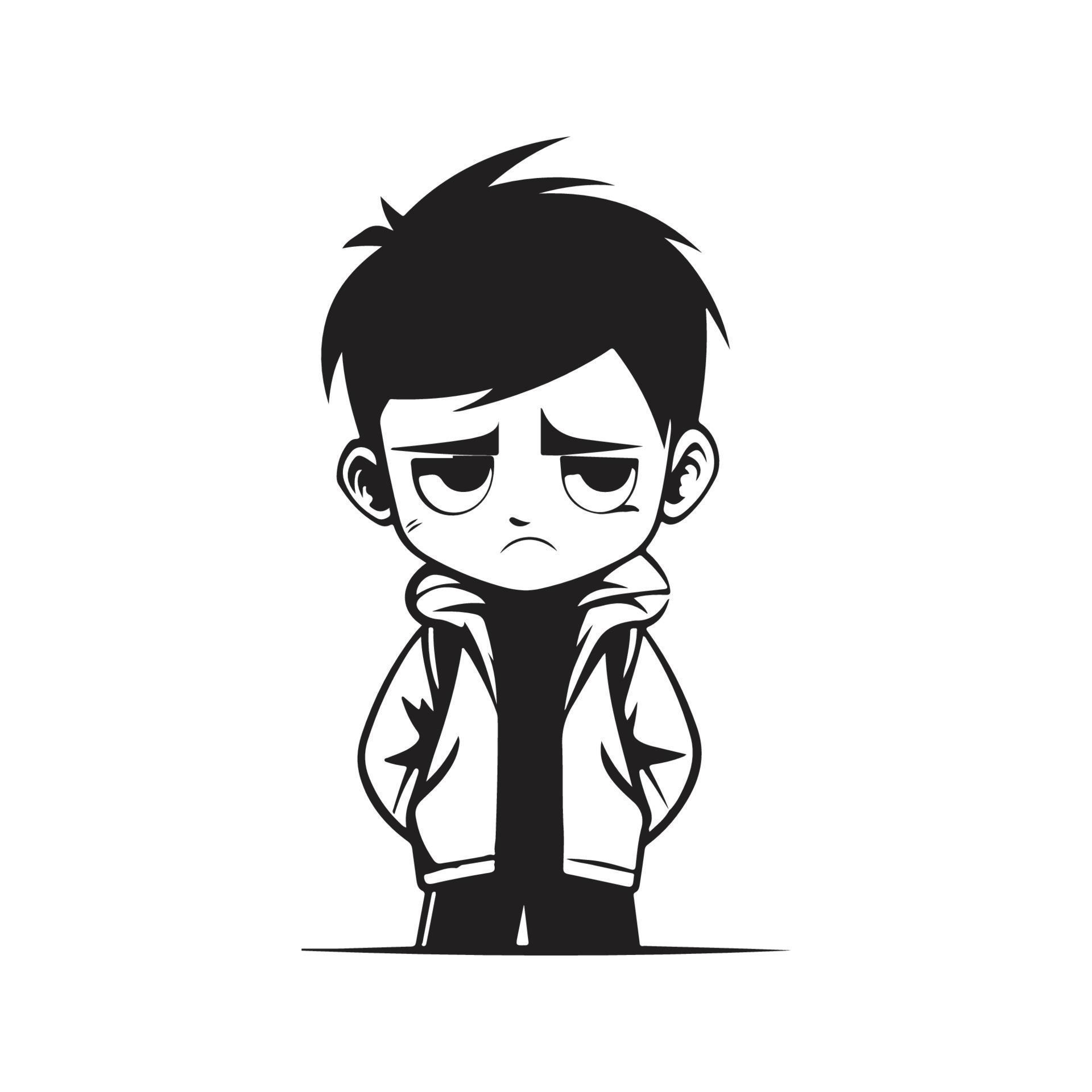 sad teenager guy, logo concept black and white color, hand drawn ...