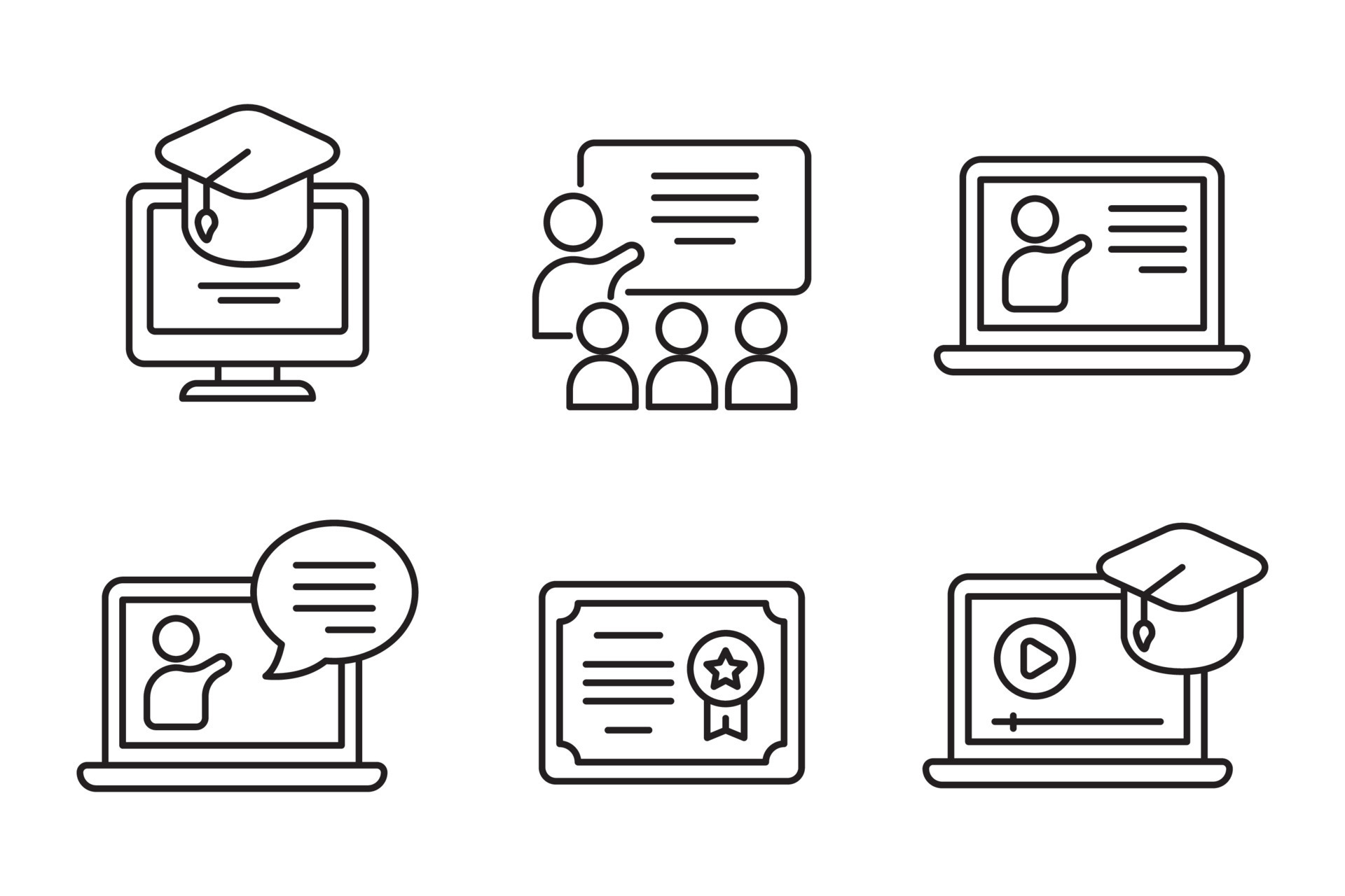 Online course icons collection in linear style isolated on white ...