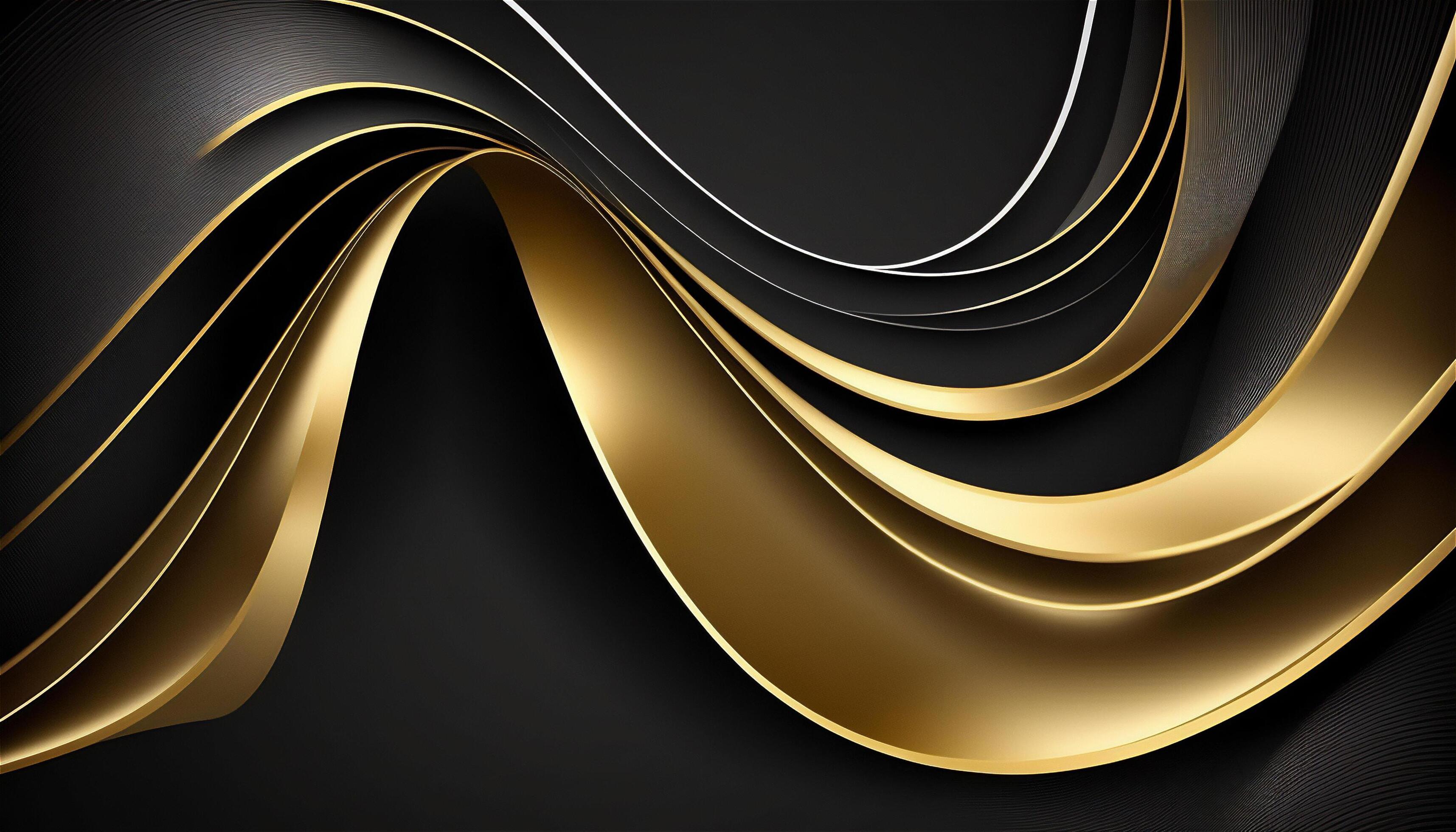 Elegant modern Black and golden abstract waves and curves on black background. 22213855 Stock ...