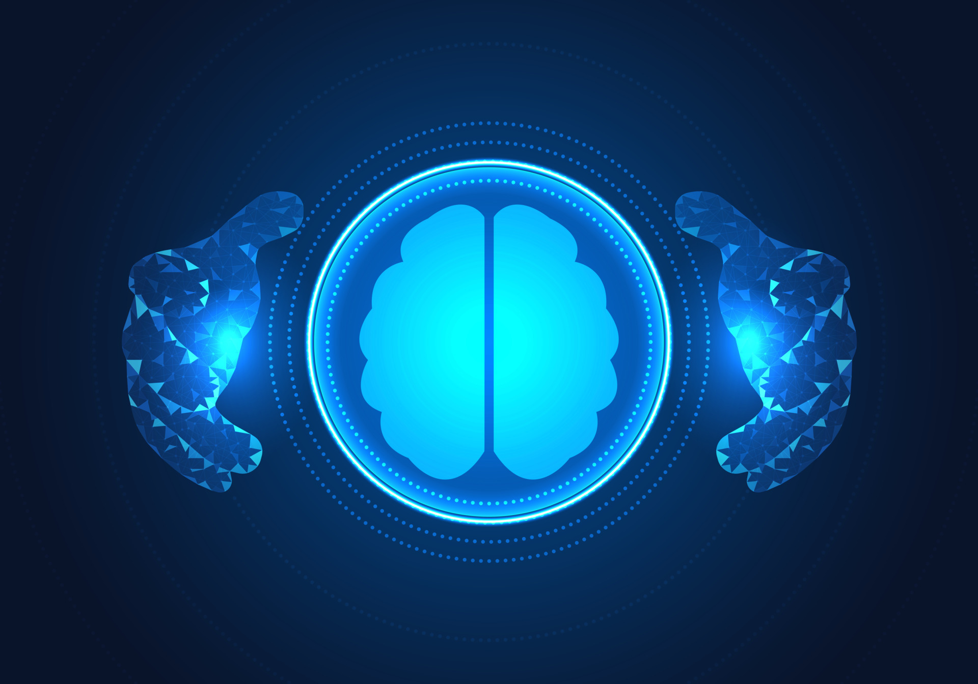 Two Hands Embracing The Technology Of Artificial Intelligence Refers To People Who Feed Data To