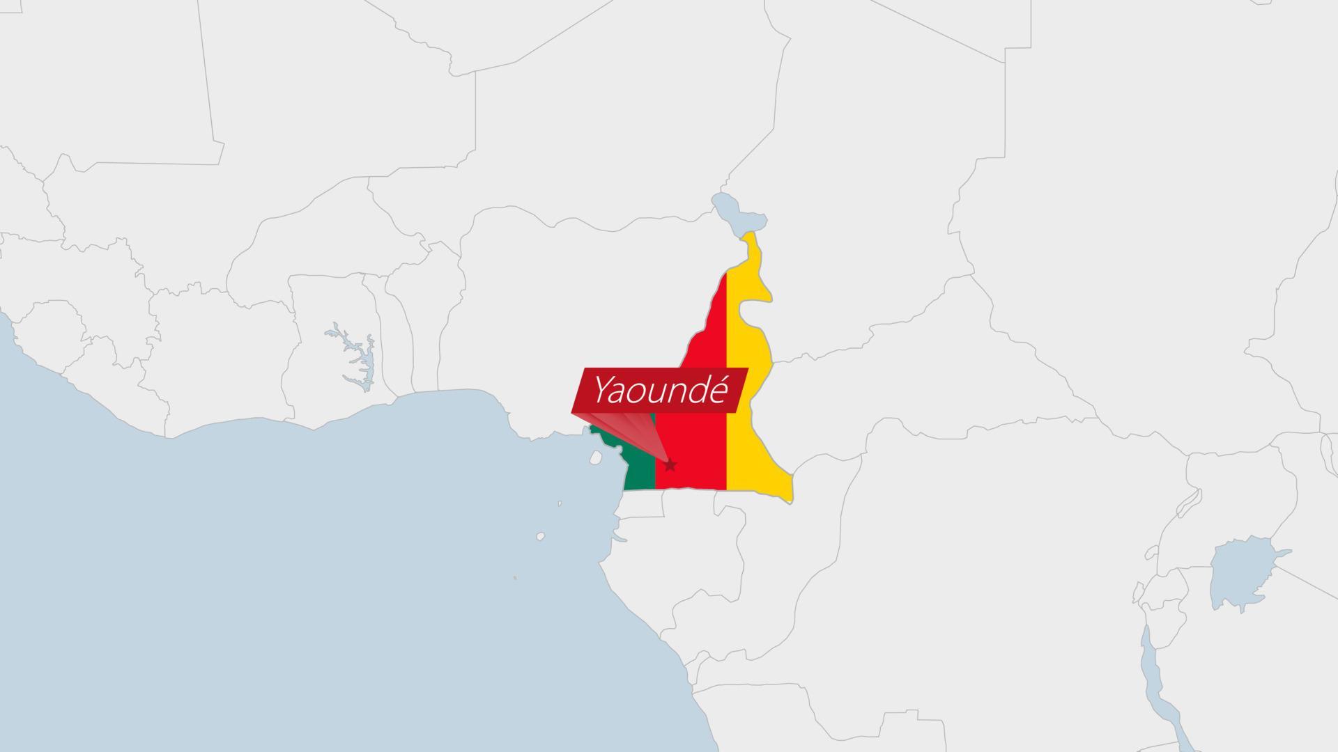 Cameroon Map Highlighted In Cameroon Flag Colors And Pin Of Country