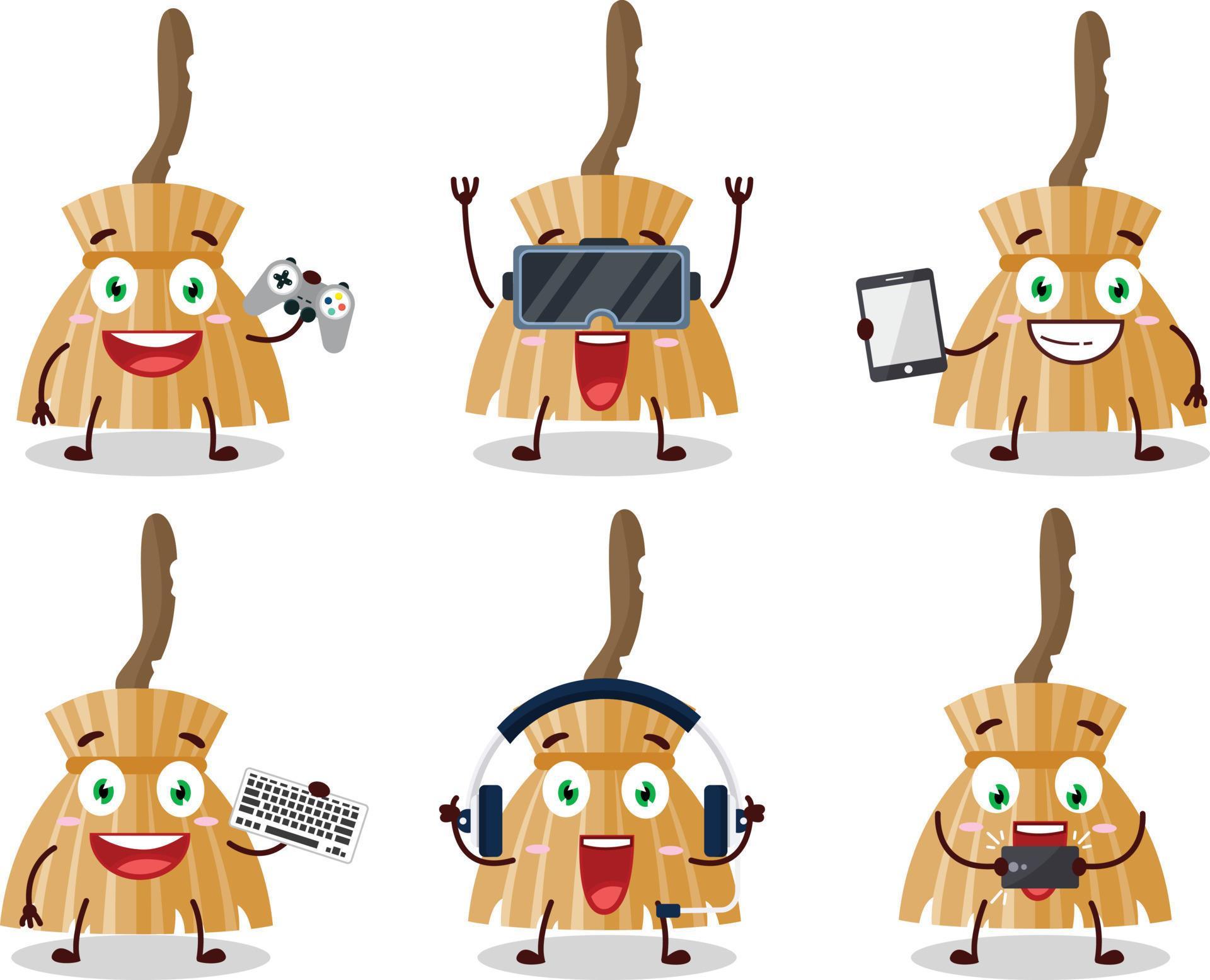 Witch Broom Cartoon Character Are Playing Games With Various Cute