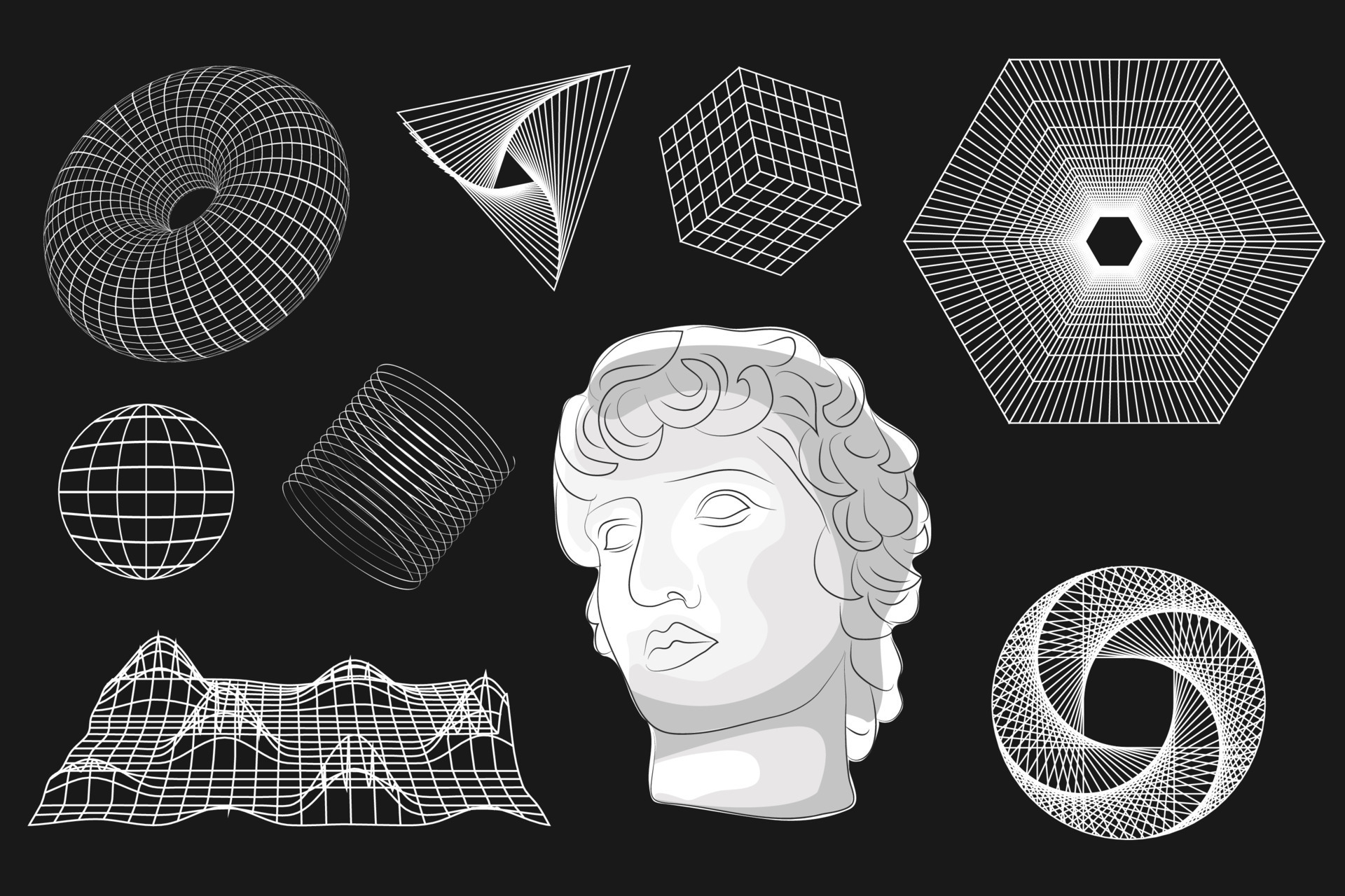 Geometric Wireframe Shapes And Grids In Neon Pink 3d Abstract Backgrounds Patterns Cyberpunk