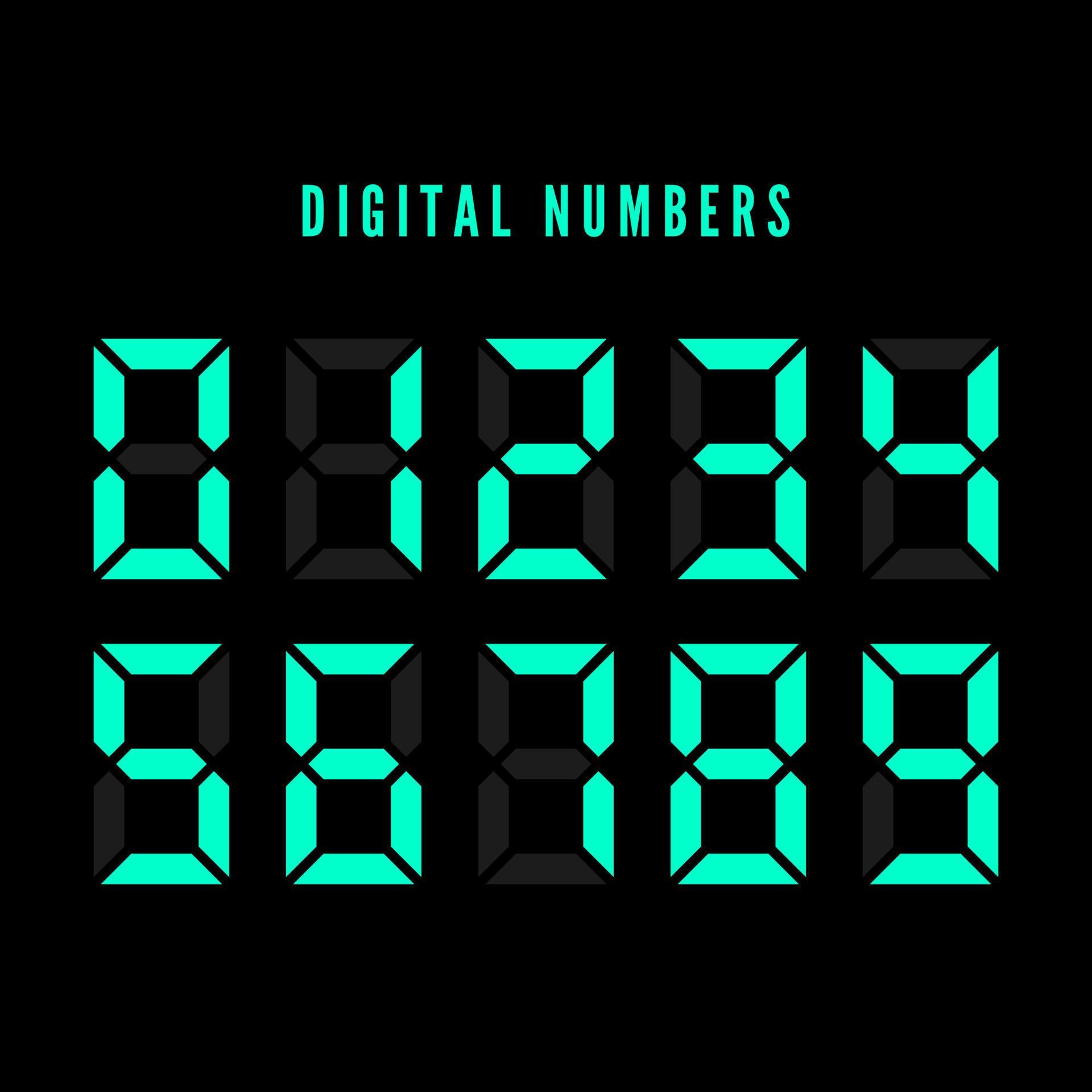 Color digital numbers set. Digital number font text. Vector ...