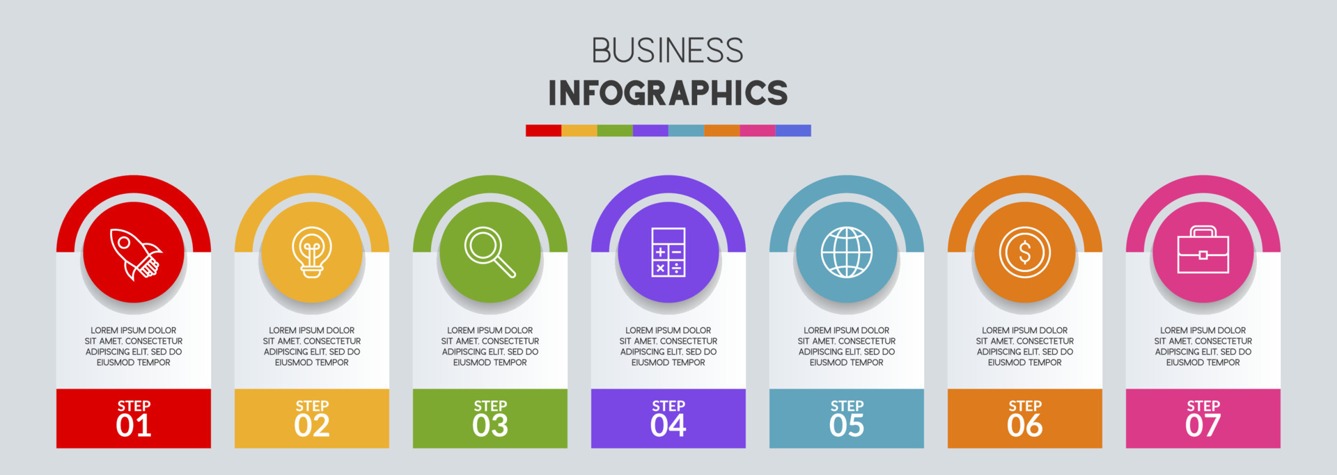 Infographics design template and icons with 7 options or 7 steps ...