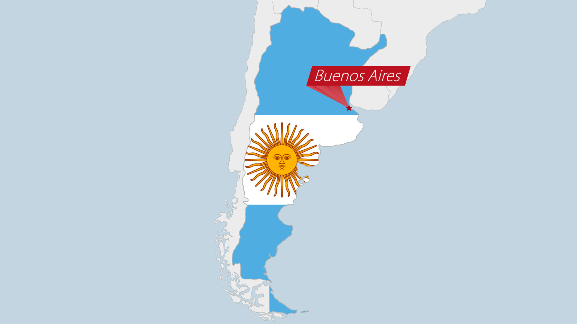 Argentina map highlighted in Argentina flag colors and pin of country ...