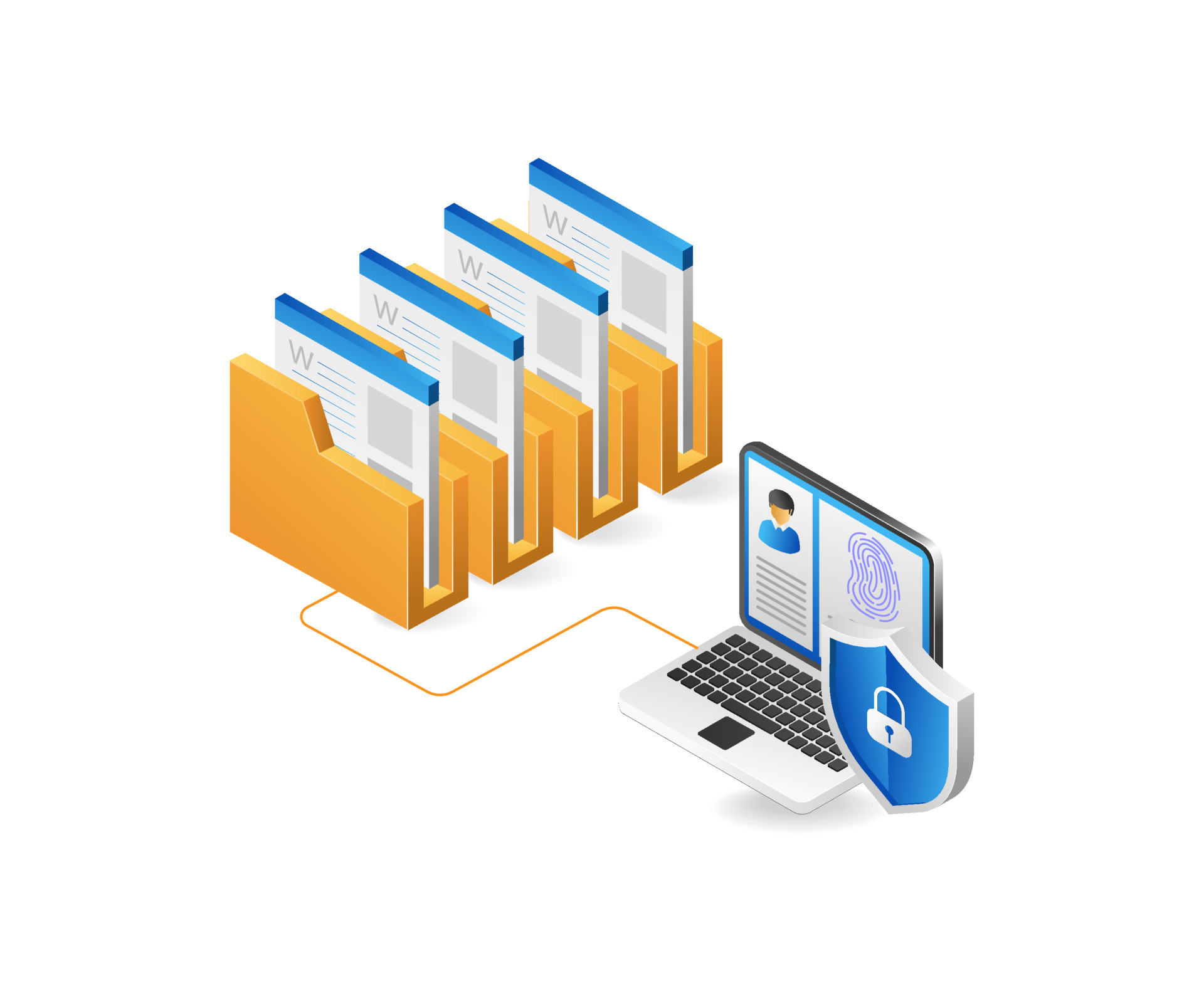Data protection isometric concept with folder and laptop on white ... Data protection isometric concept with folder and laptop on white ...