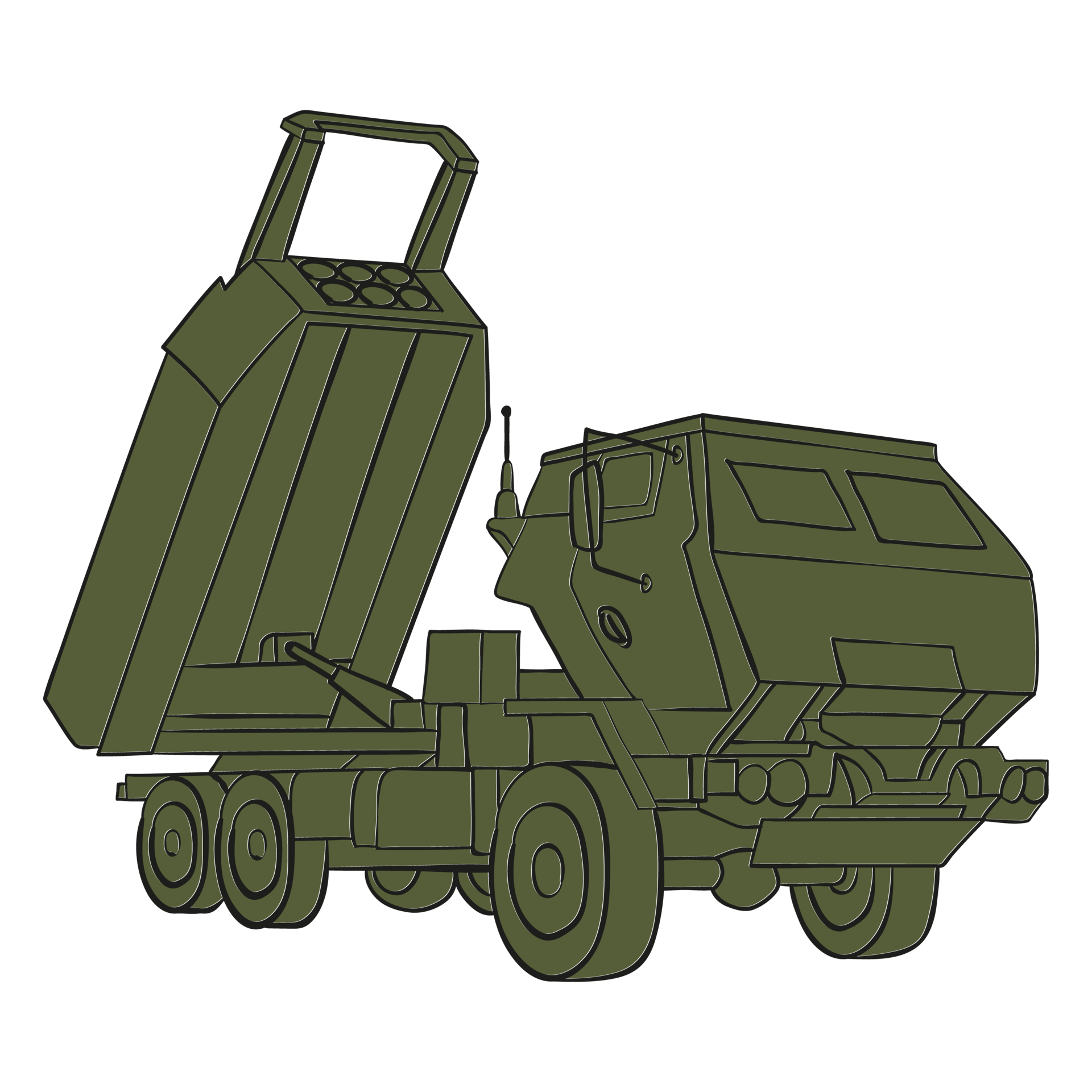 Free HIMARS Doodle outline in color. M142 High Mobility Artillery Rocket System. Tactical truck ...