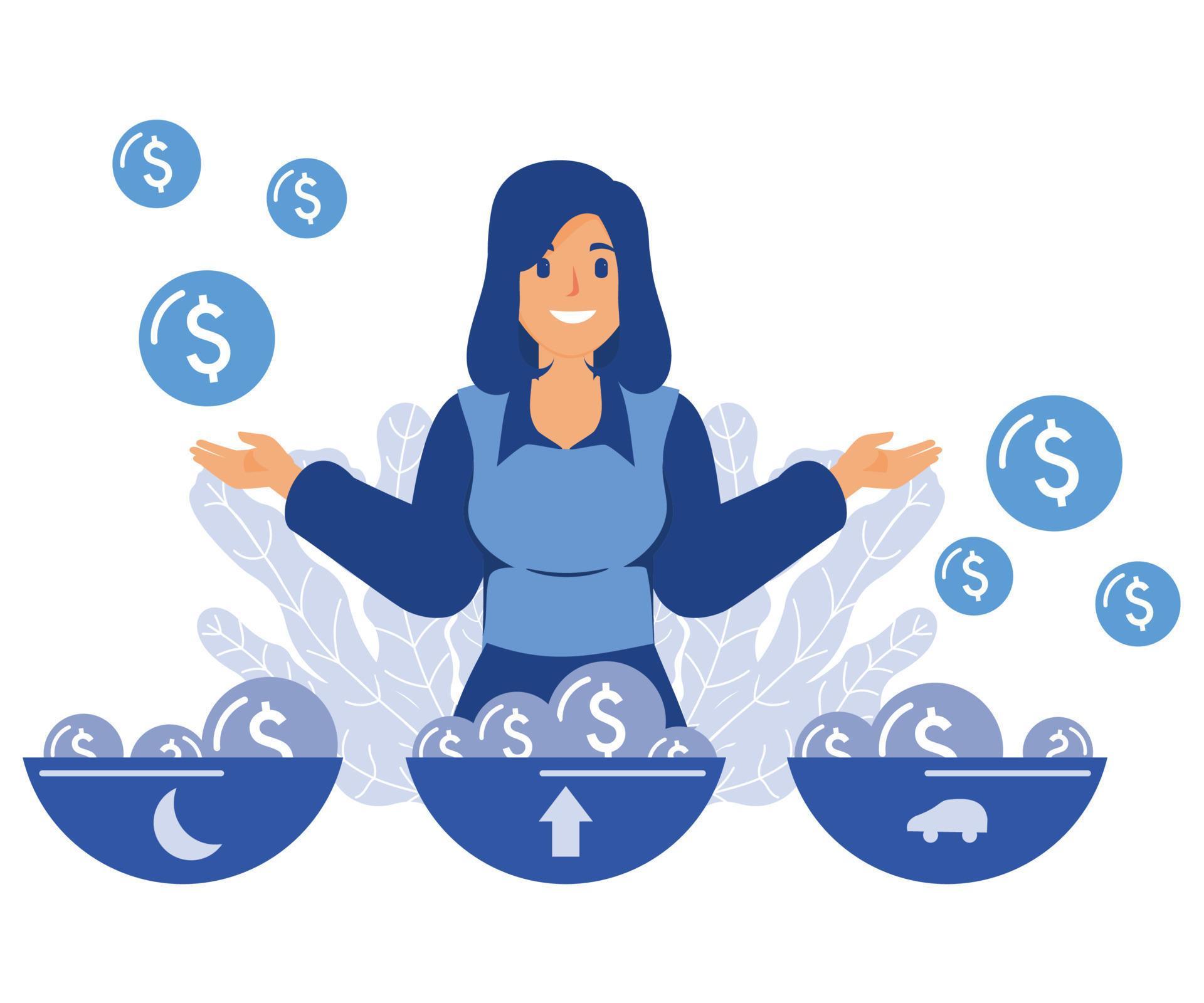 Financial concept of budget planning, diversification, money expenses distribution. Assets ...