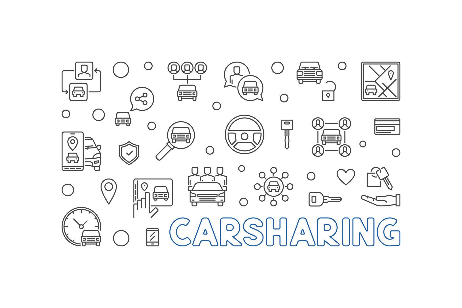 Carsharing Concept Minimal Horizontal Illustration Car Sharing Vector