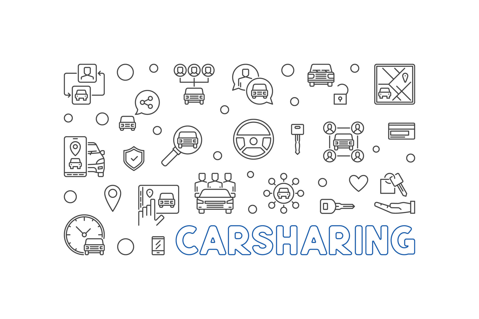Carsharing Concept Minimal Horizontal Illustration Car Sharing Vector