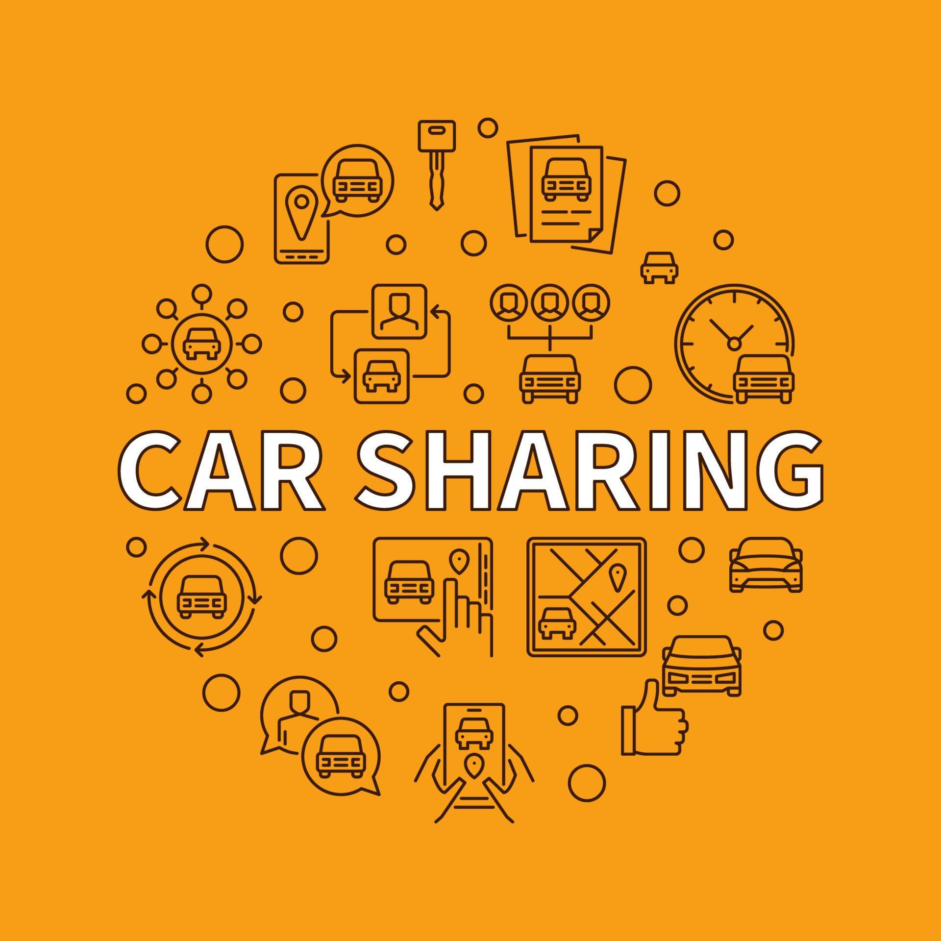 Car Sharing Outline Circle Shaped Banner Carsharing Concept Vector Round Illustration 22242337