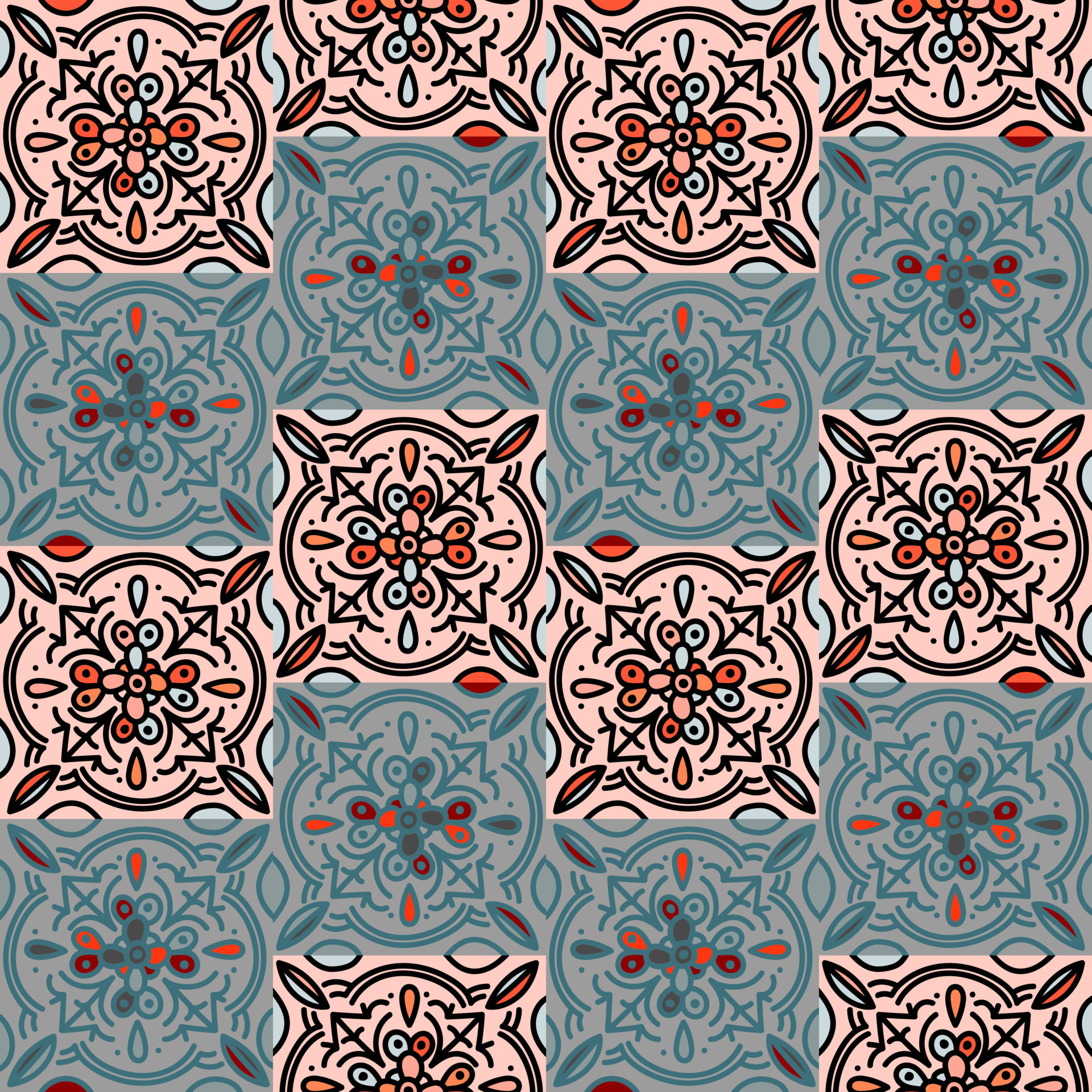 Ethnic Floral Mosaic Tile Abstract Geometric Ornamental Seamless