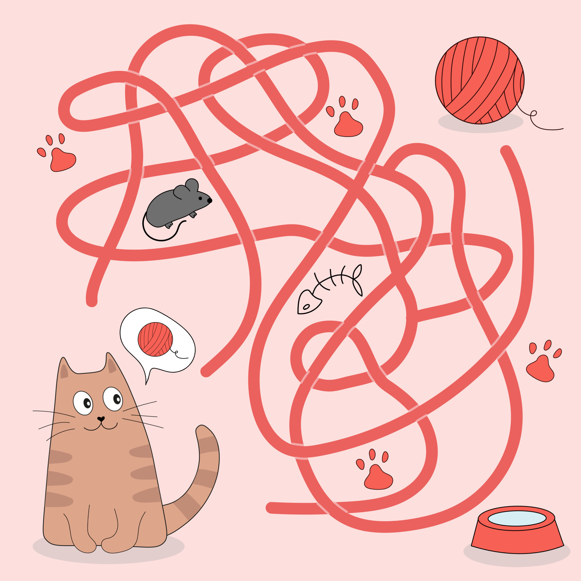 Help cute cat find path to ball of thread. Labyrinth. Maze game for ...