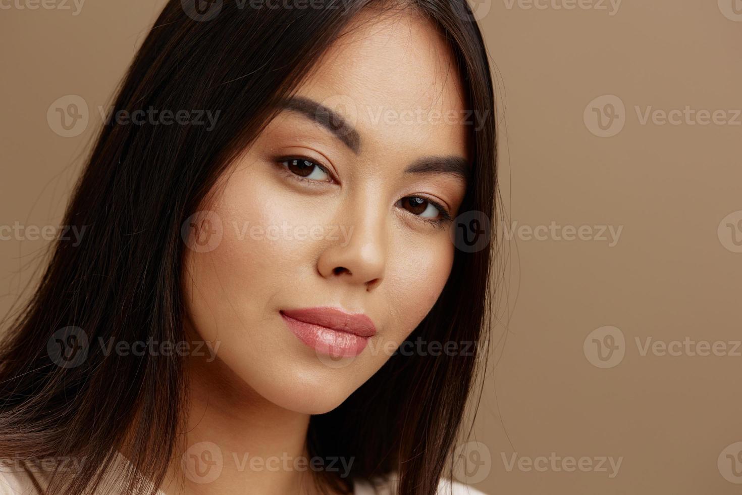 Young Woman T Shirt Posing Modern Styles Cosmetics Isolated Background