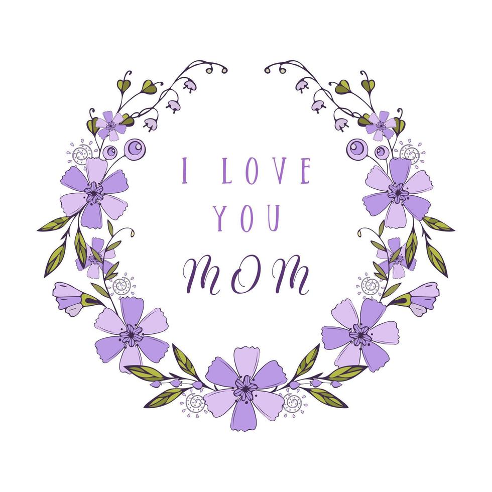 Mothers day card I Love Mom. Doodle wreath hand drawn concept ...