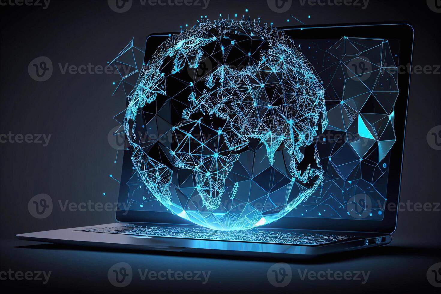 A portable computer with a abstraction screen. Technological background AI 22247288 Stock Photo ...