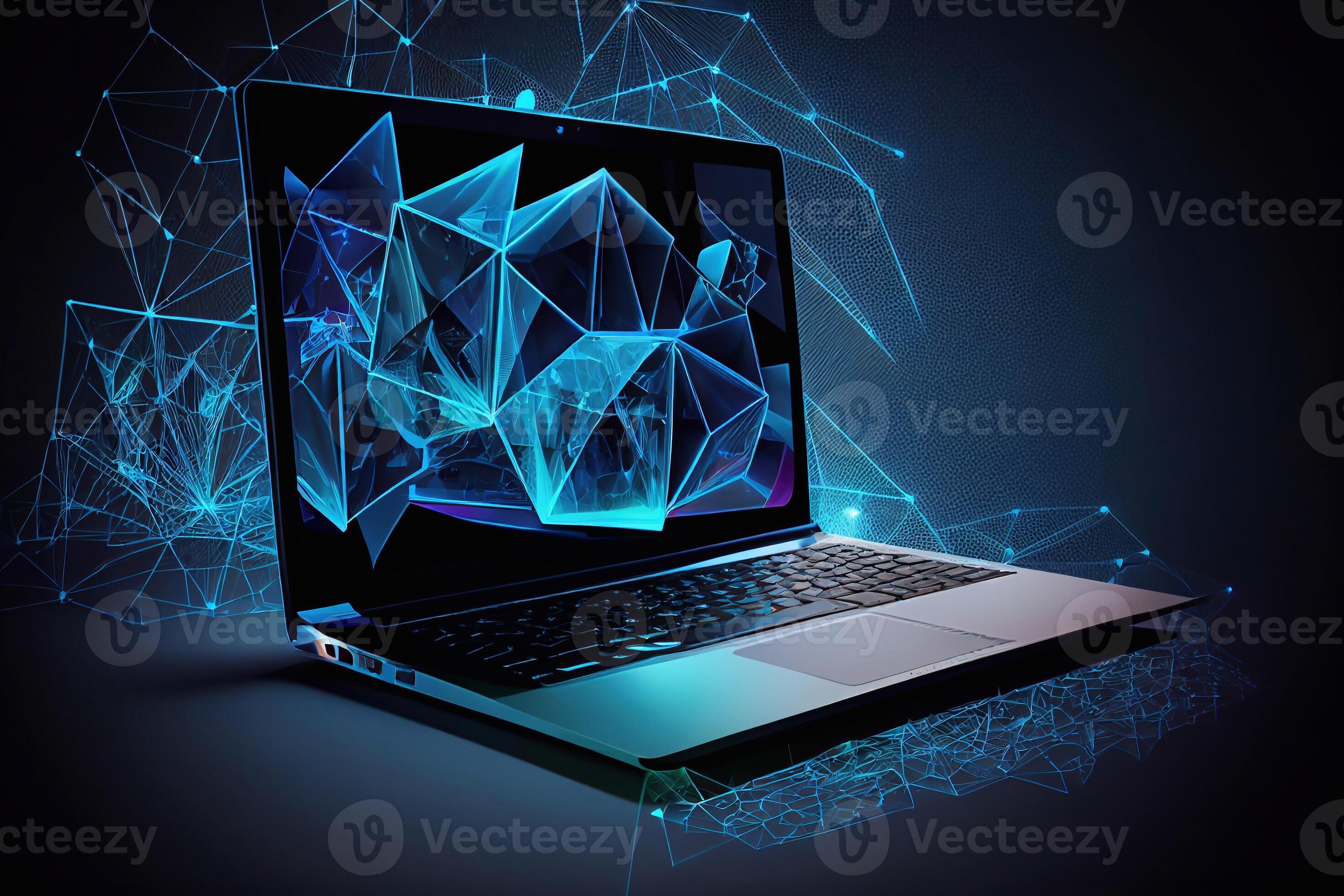 A portable computer with a abstraction screen. Technological background AI 22247291 Stock Photo ...