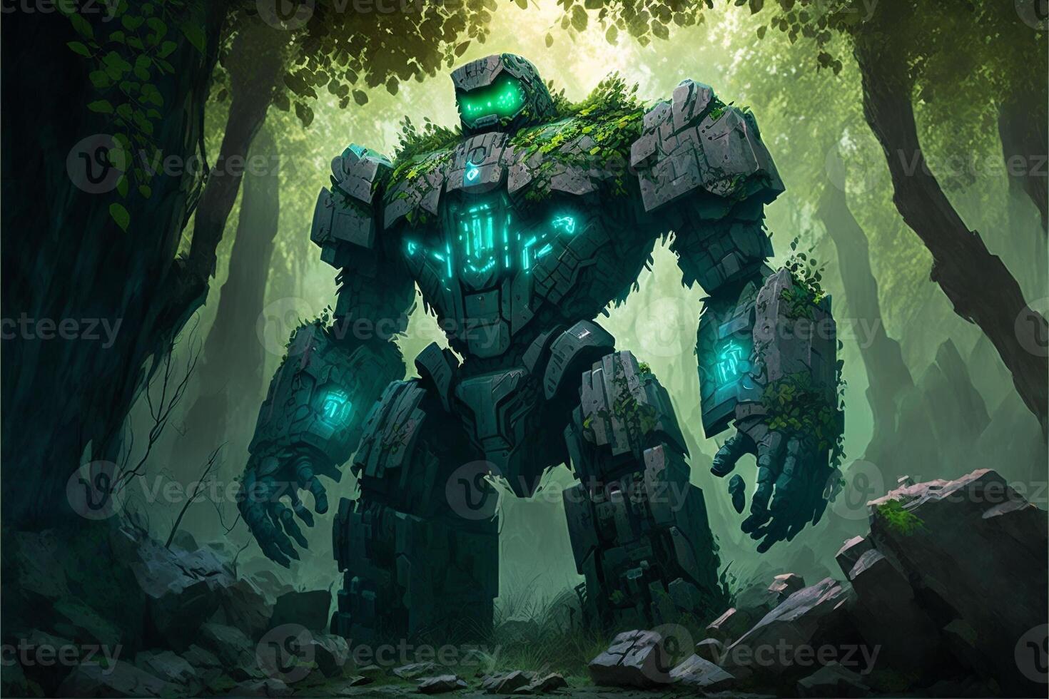 Giant stone golem in the middle in the forest, green fog. 22247411 ... Giant stone golem in the middle in the forest, green fog. 22247411 ...