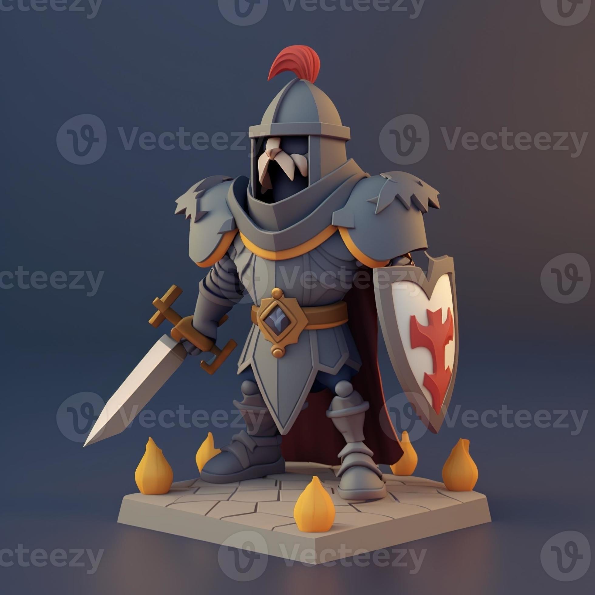 Medieval knight in armor, 3d, cute style. Digital illustration. AI ...