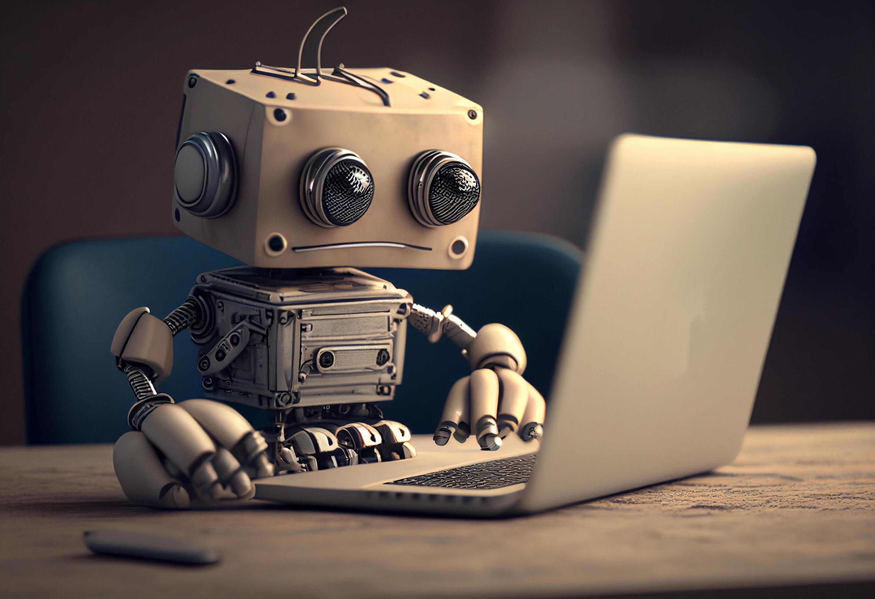 Robot Working On Laptop Computer Artificial Intelligence Concept 3d Rendering 22254577 Stock