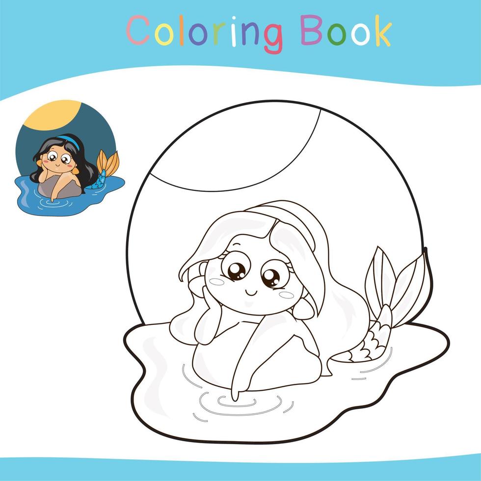 Cute mermaid princess. Coloring activity worksheet. The Little Mermaid ...