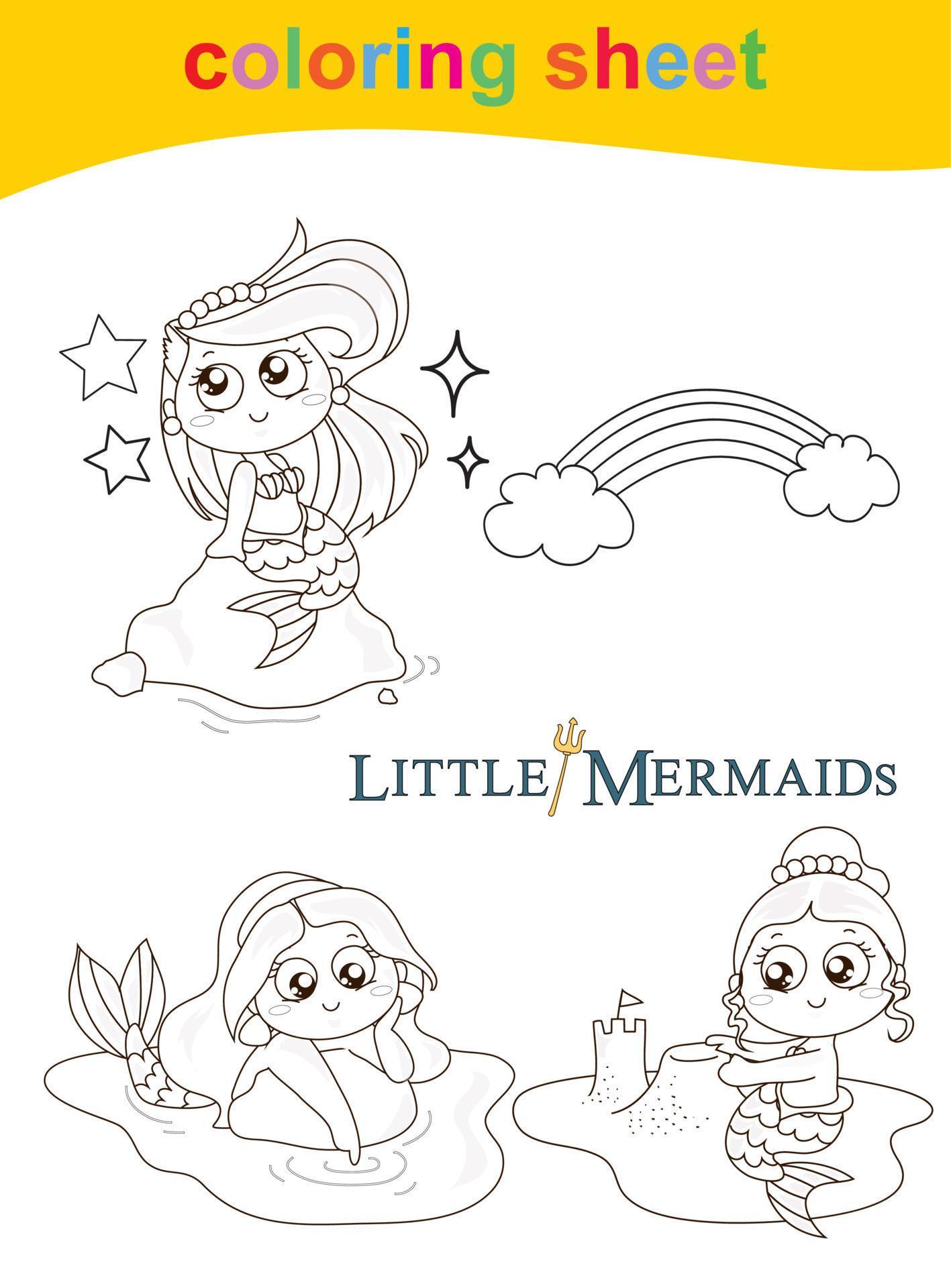 Cute mermaid princess. Coloring activity worksheet. The Little Mermaid ...