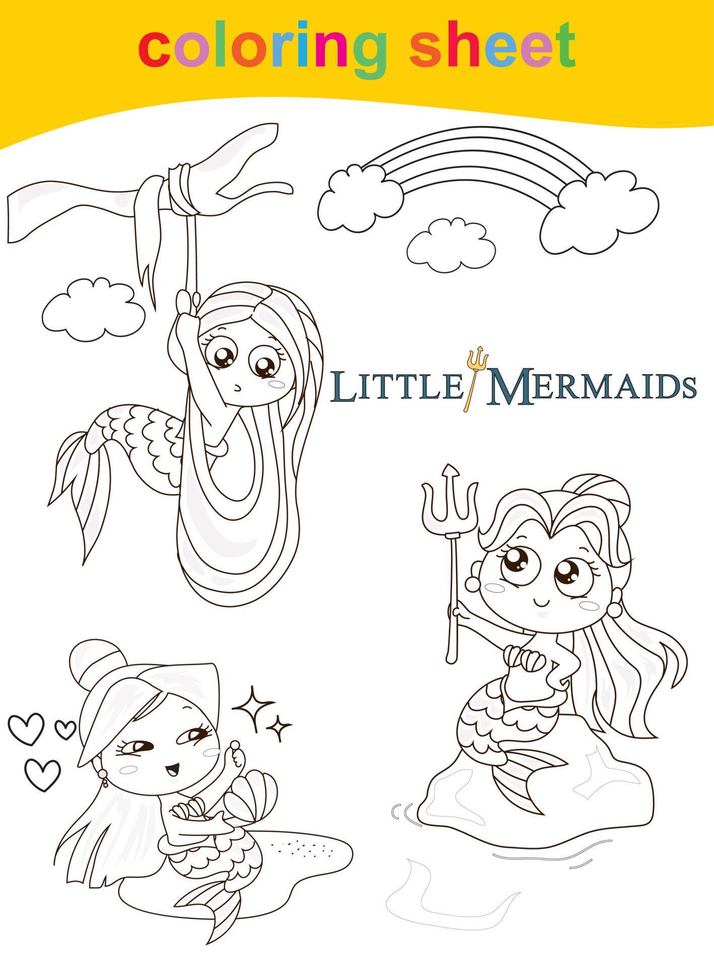 Cute mermaid princess. Coloring activity worksheet. The Little Mermaid ...