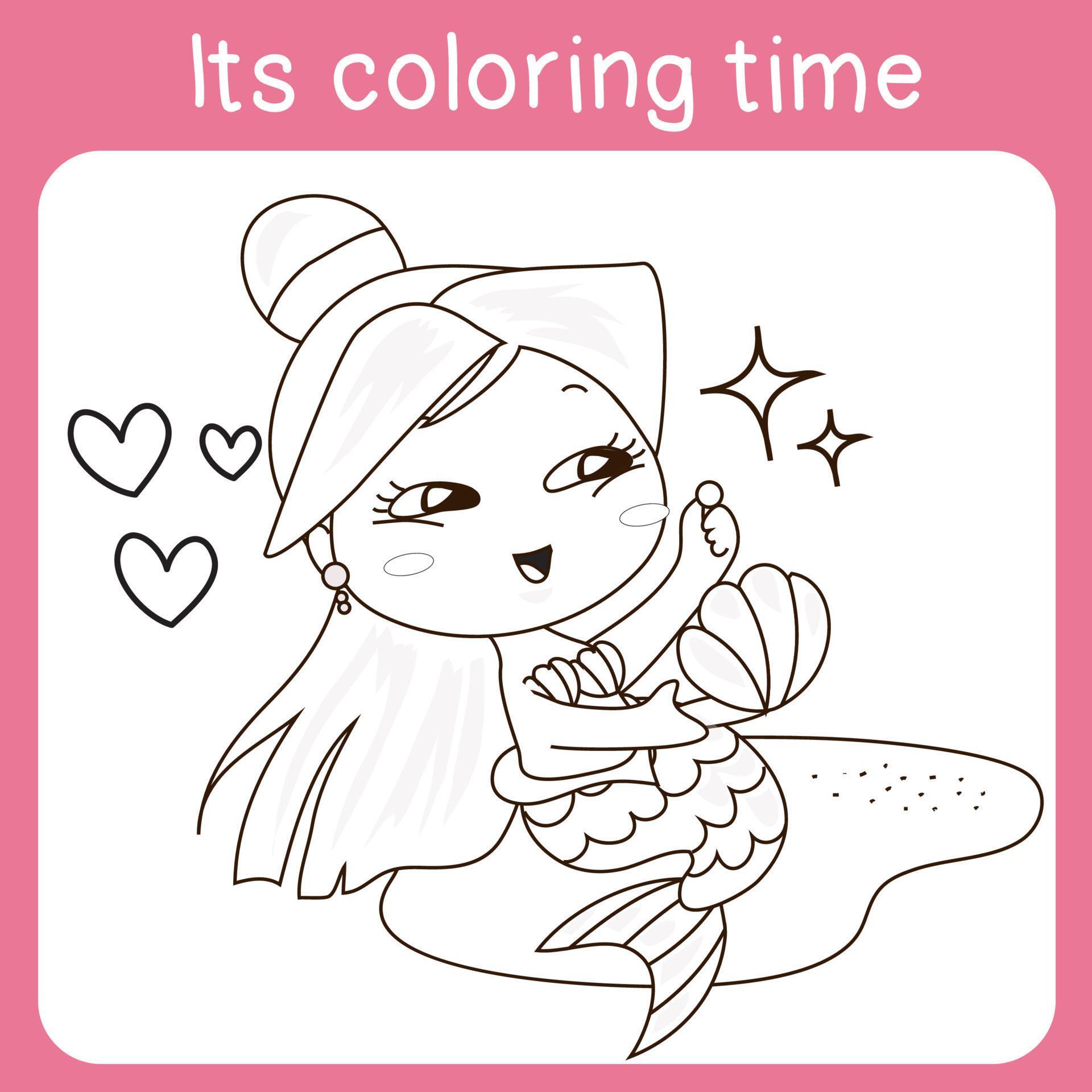 Cute mermaid princess. Coloring activity worksheet. The Little Mermaid ...