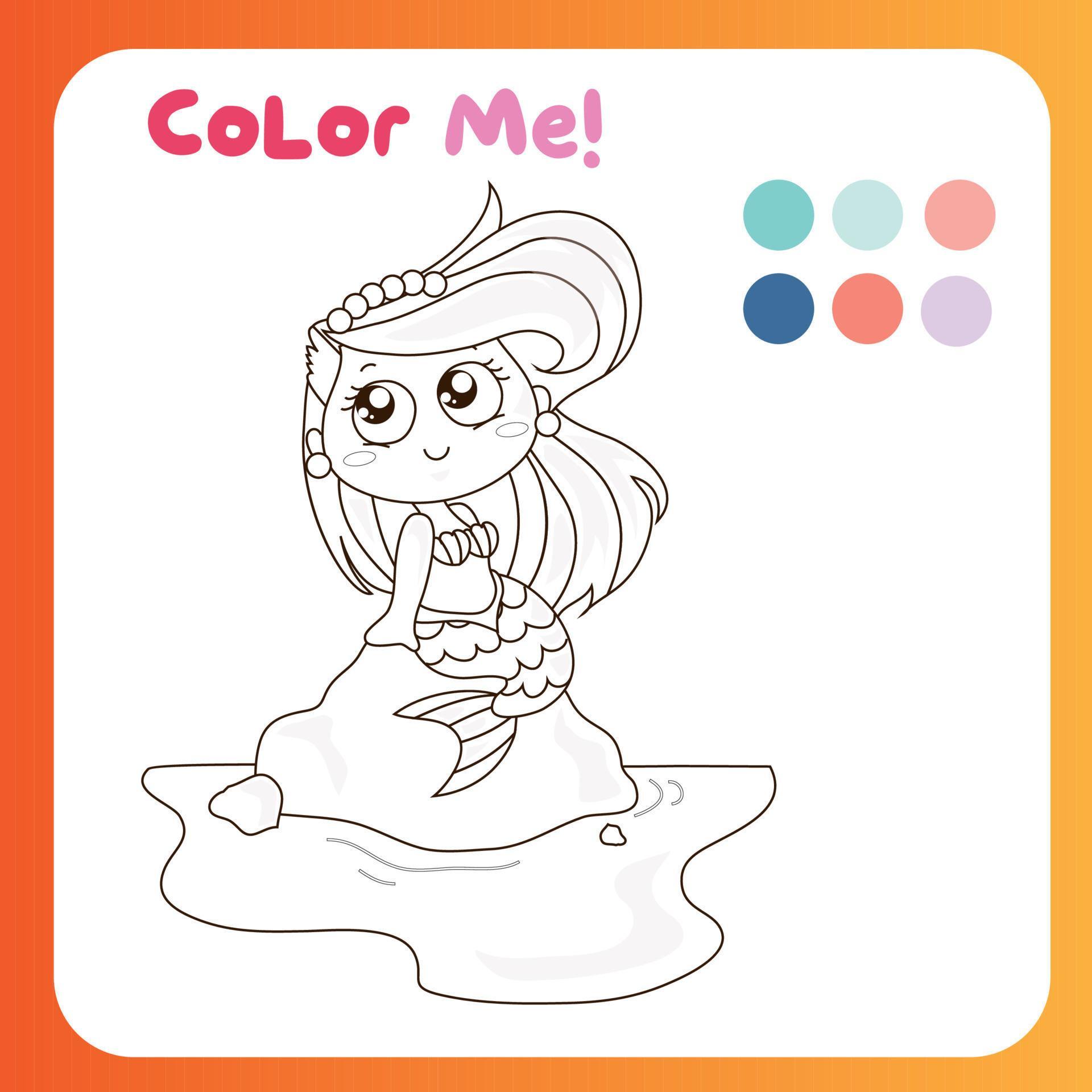 Cute mermaid princess. Coloring activity worksheet. The Little Mermaid ...