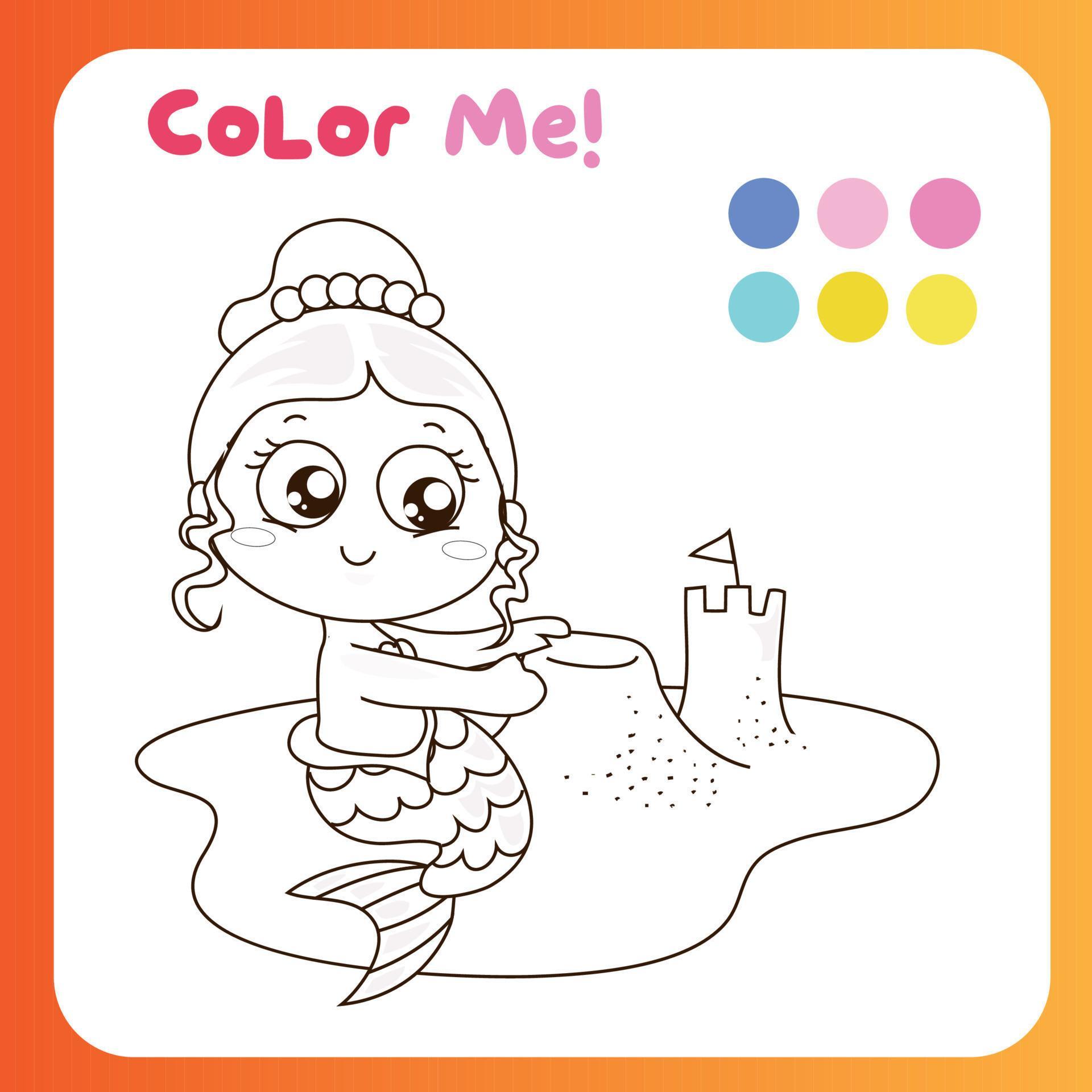 Cute mermaid princess. Coloring activity worksheet. The Little Mermaid ...
