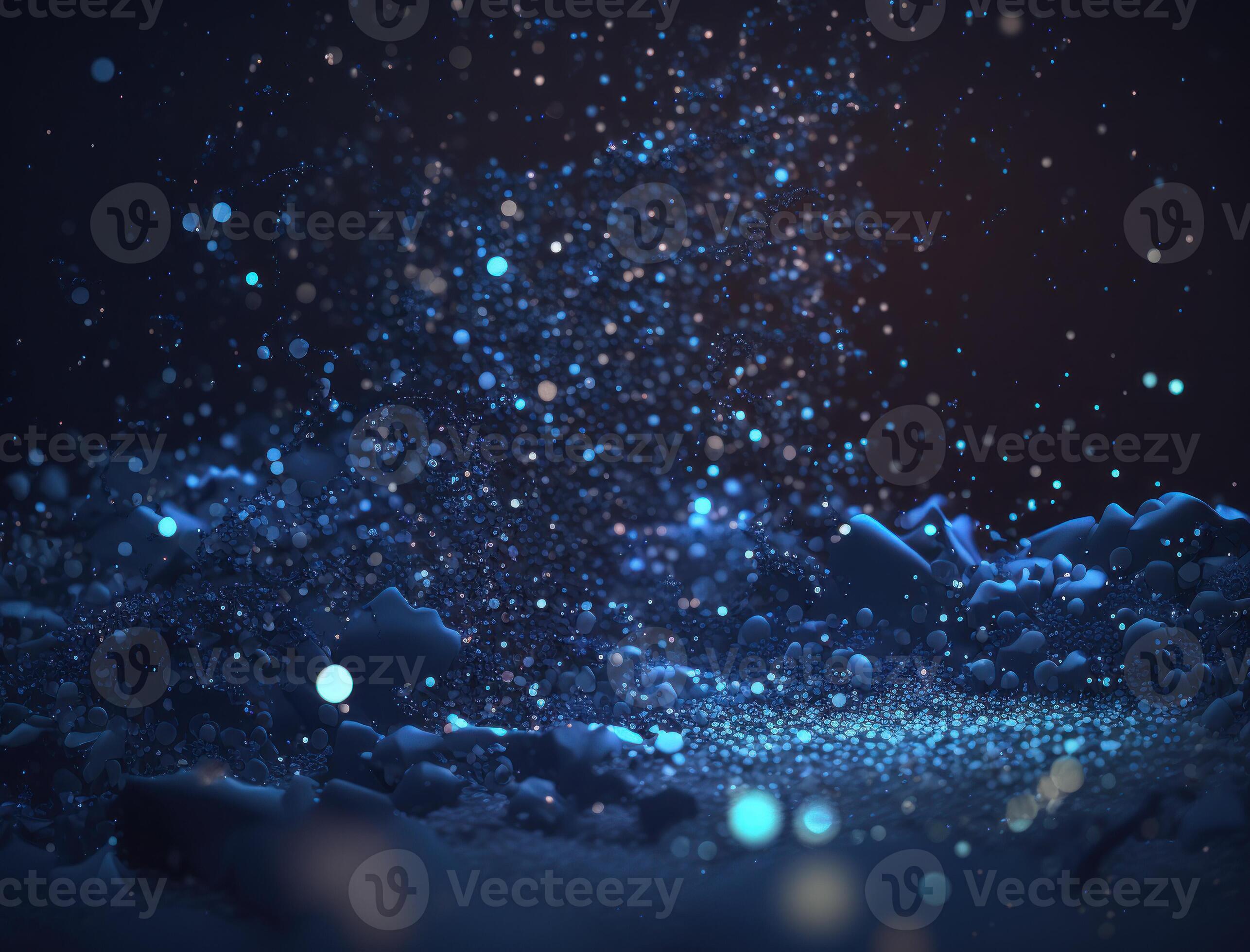 Dark blue and glow particle abstract background Blurry bokeh background with sparkles, particles ...