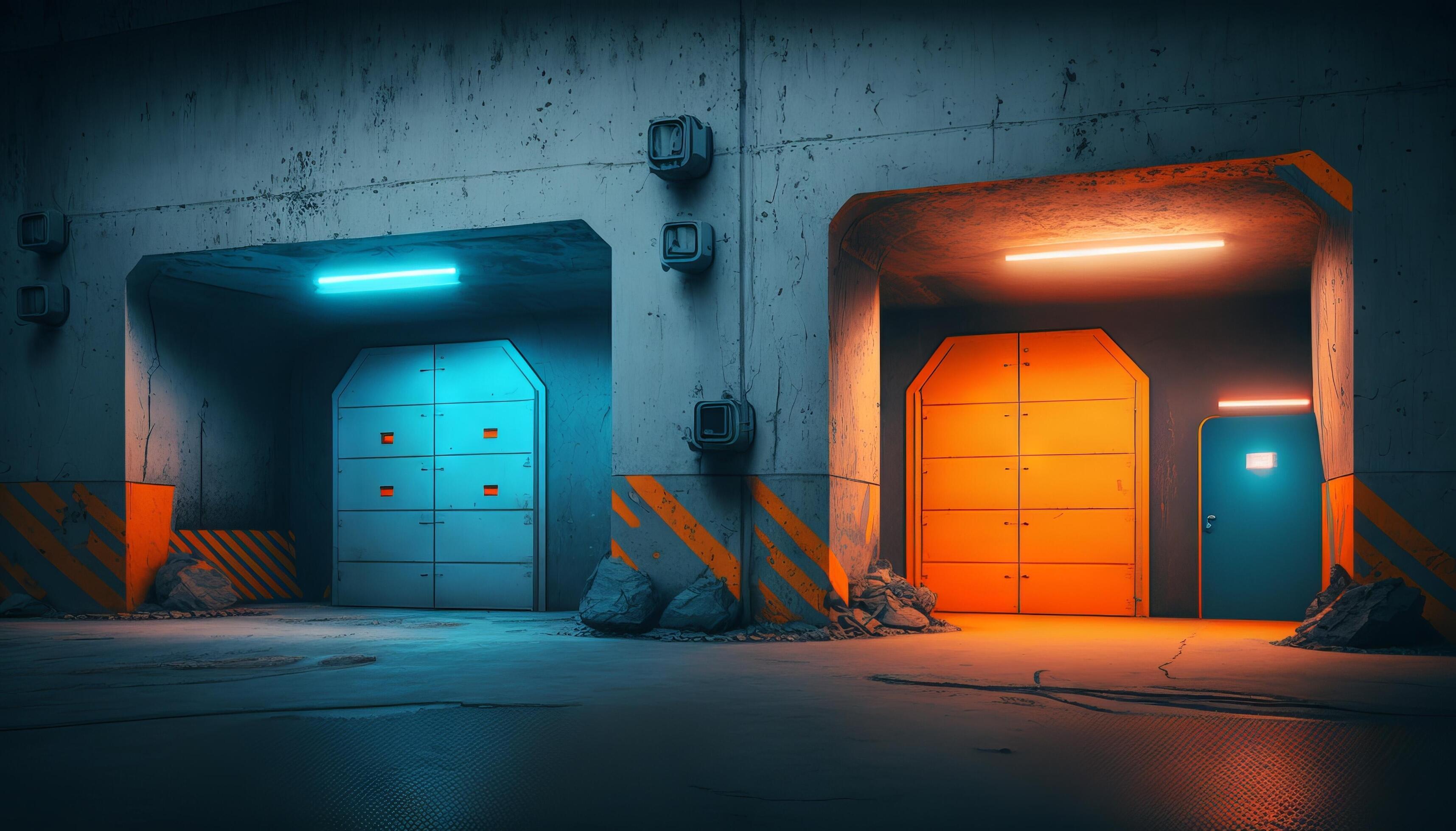 Underground Neon Orange Blue Sci Fi Futuristic Rock Wall Concrete ... Underground Neon Orange Blue Sci Fi Futuristic Rock Wall Concrete ...