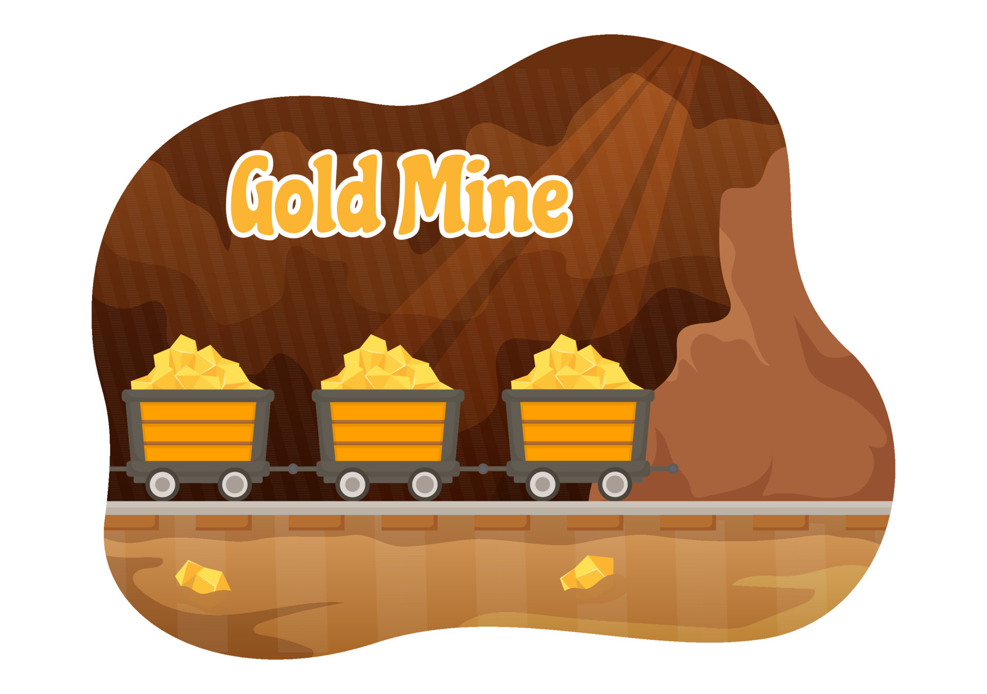 Gold Mine Illustration with Mining Industry Activity for Treasure, Pile of Coins, Jewelry and ...