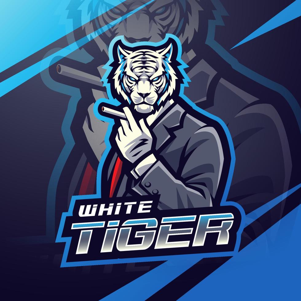 White tiger esport mascot logo design 22273451 Vector Art at Vecteezy