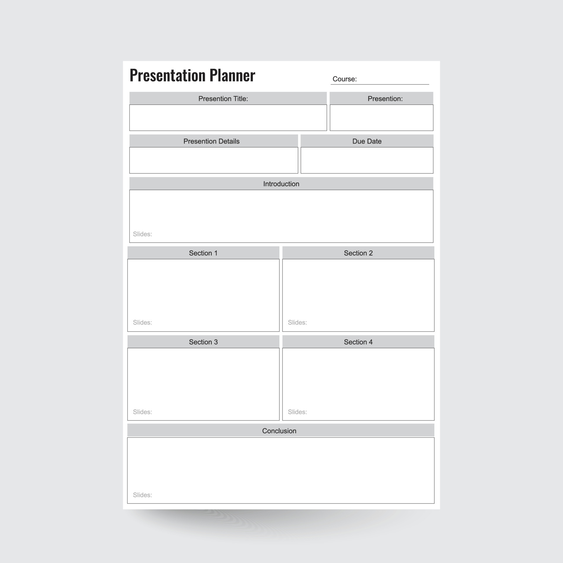 Presentation Plannerpresentation Templateprintable Presentation