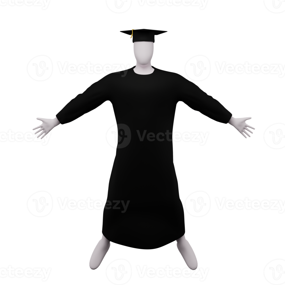 3d Diploma Graduation Figure Pose With Cap And Gown And Is Doing A Flying Pose 22280444 Png