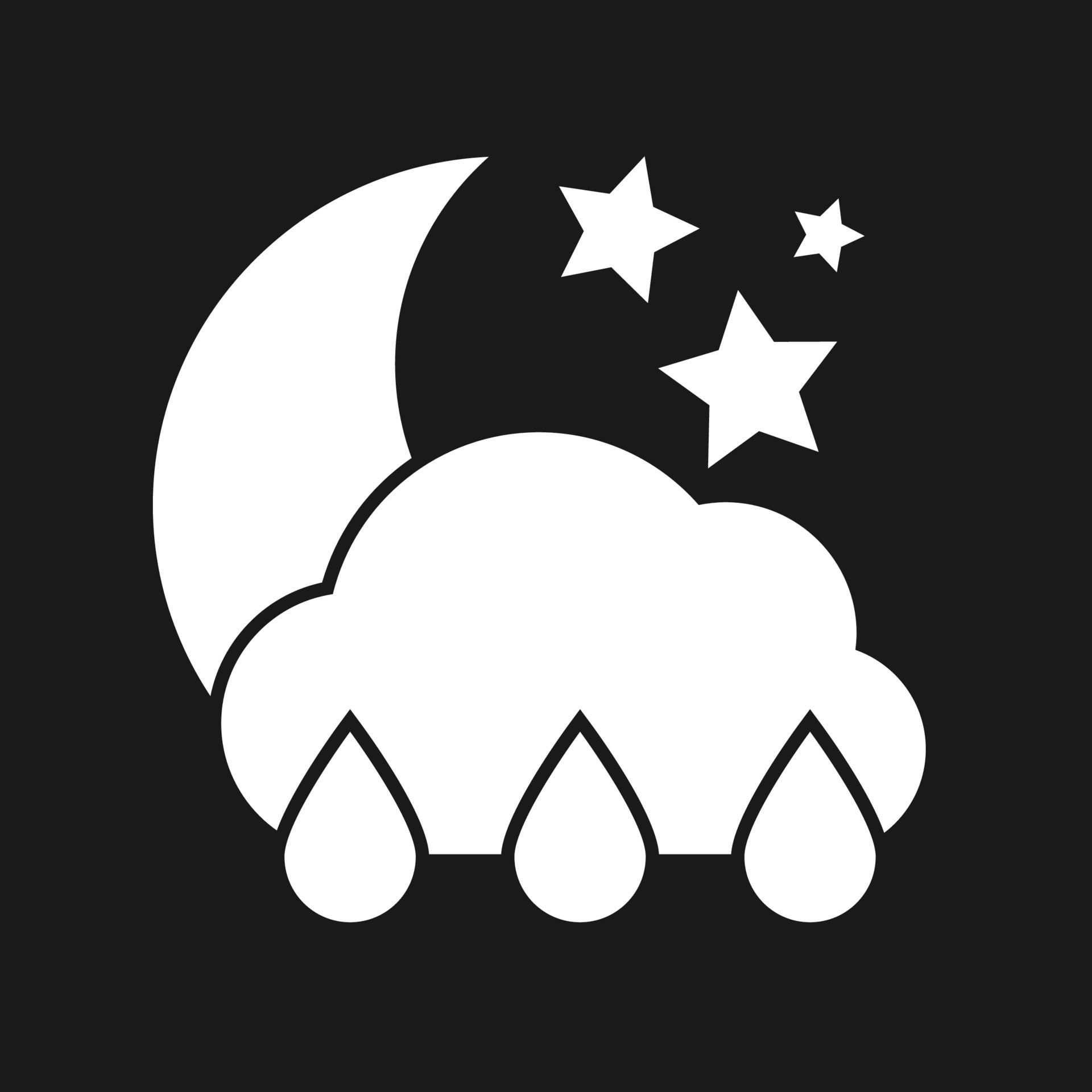 Night rain Icon. White weather icon on dark background. Vector ... Night rain Icon. White weather icon on dark background. Vector ...