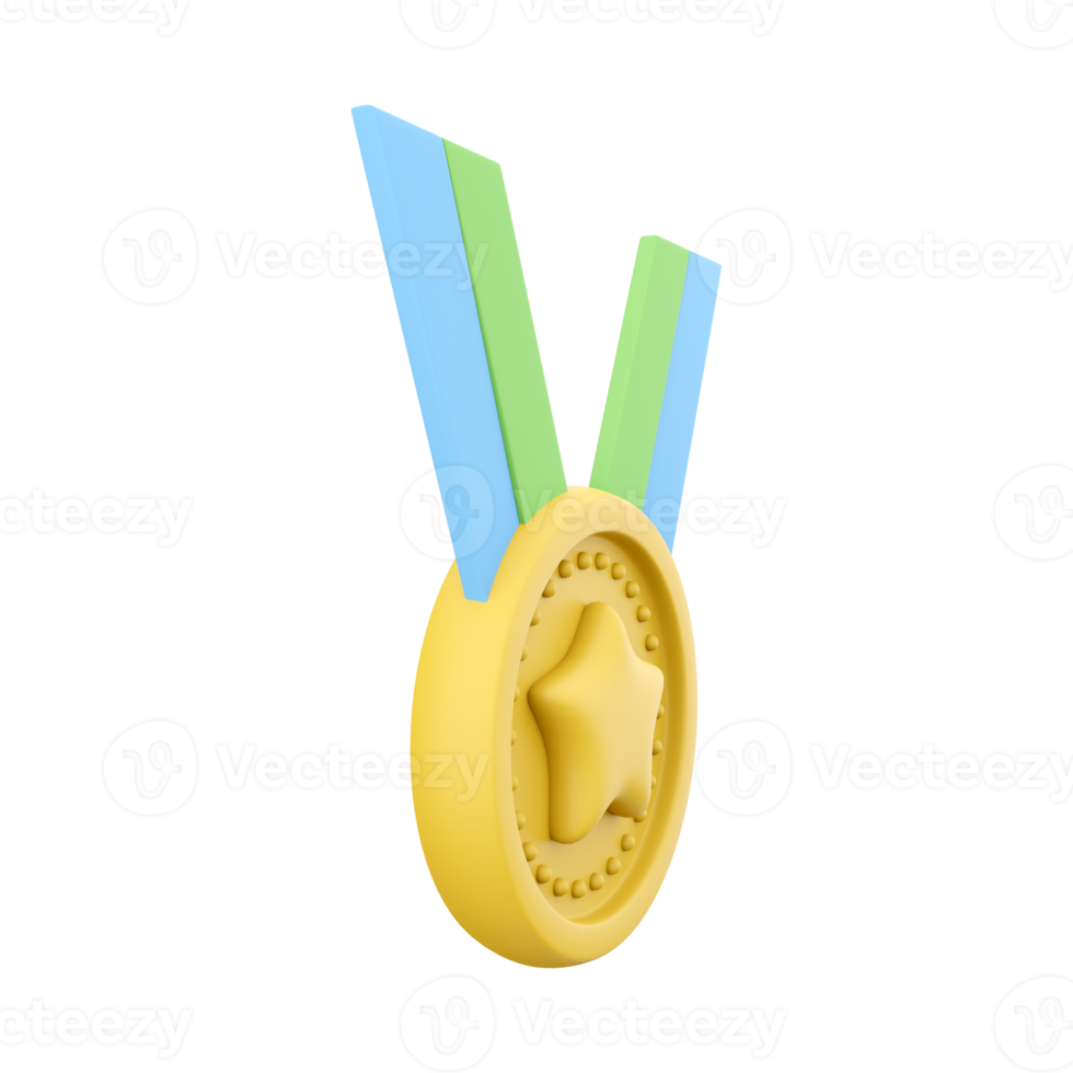3d representación de del ganador medalla con estrella y cinta. 3d ...