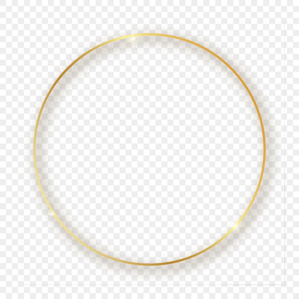 Gold glowing circle frame with shadow isolated on background. Shiny frame with glowing effects ...
