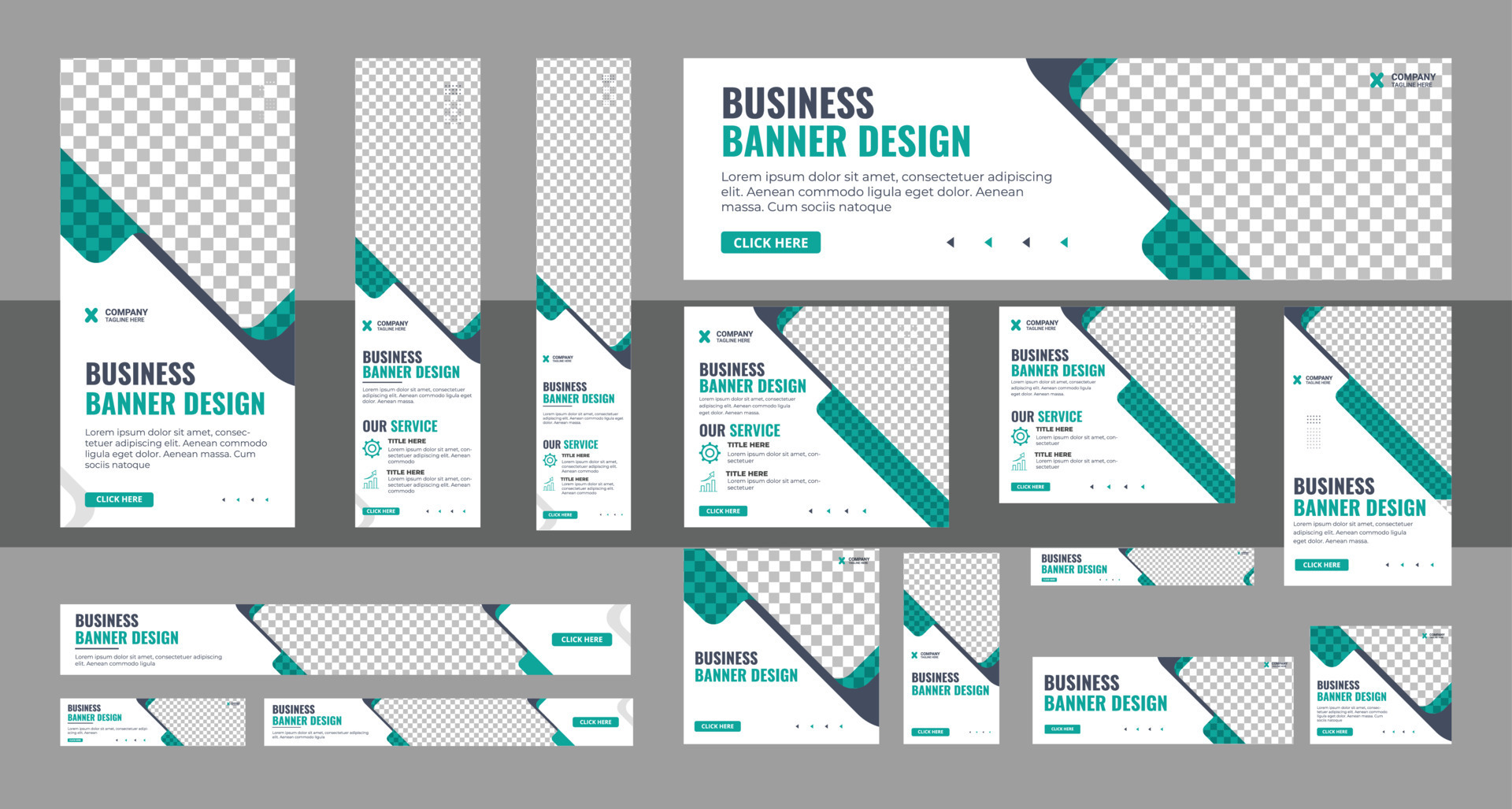 Modern banner design web template Set, Horizontal header web banner ...