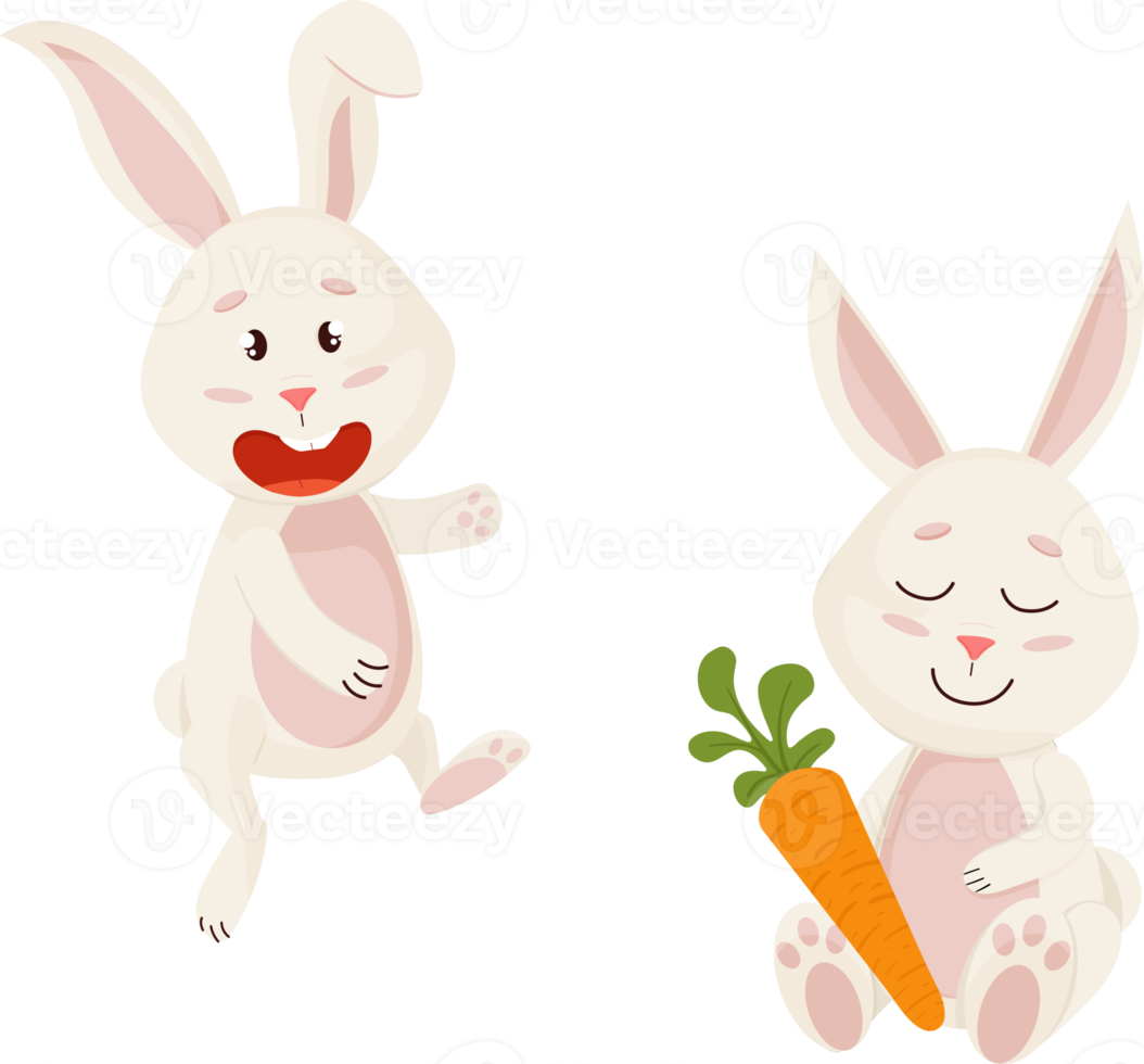 Bunnies Character With Carrot Funny Happy Easter Rabbits Png 22289886 Png