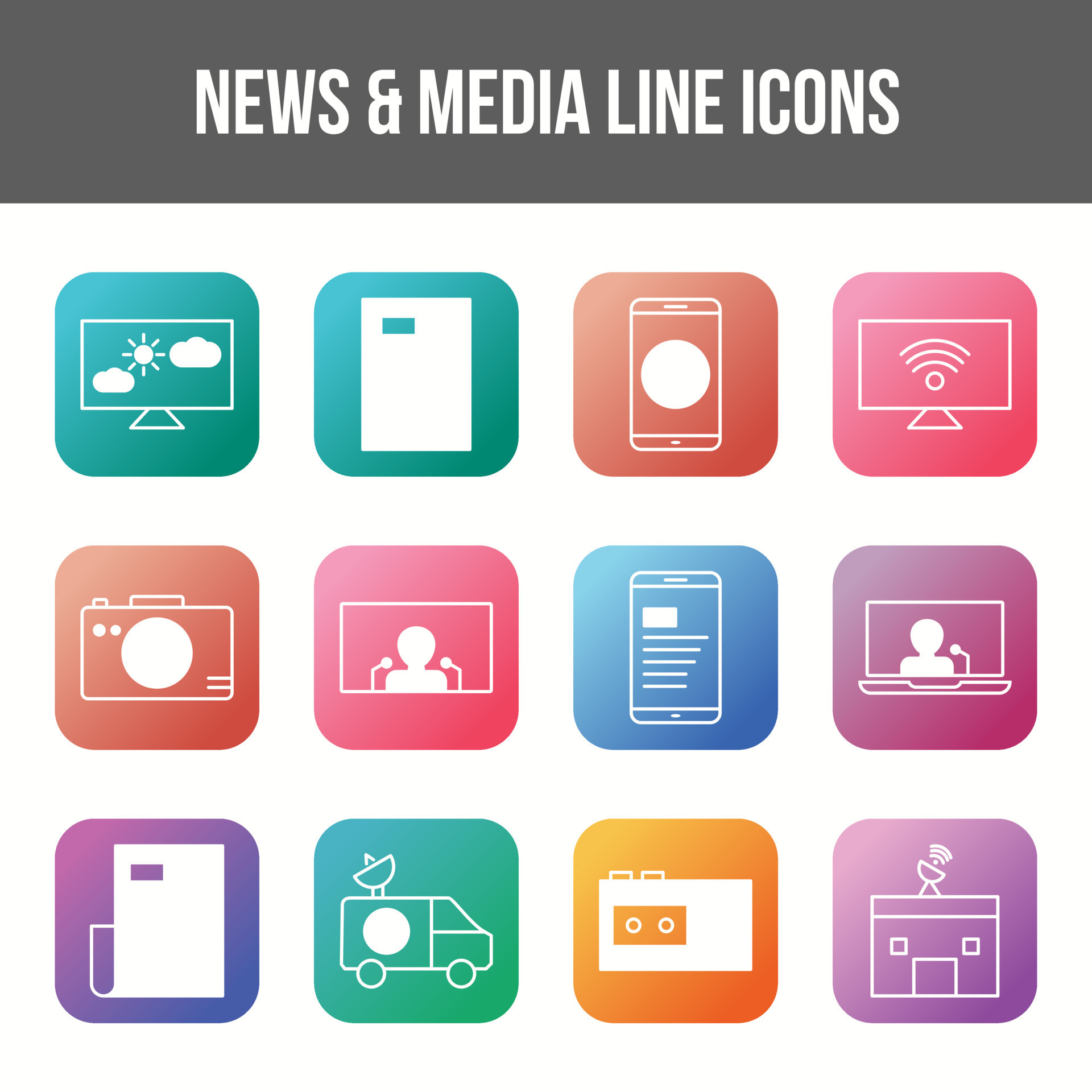Unique News And Media Vector Line Icon Set 22299399 Vector Art At Vecteezy