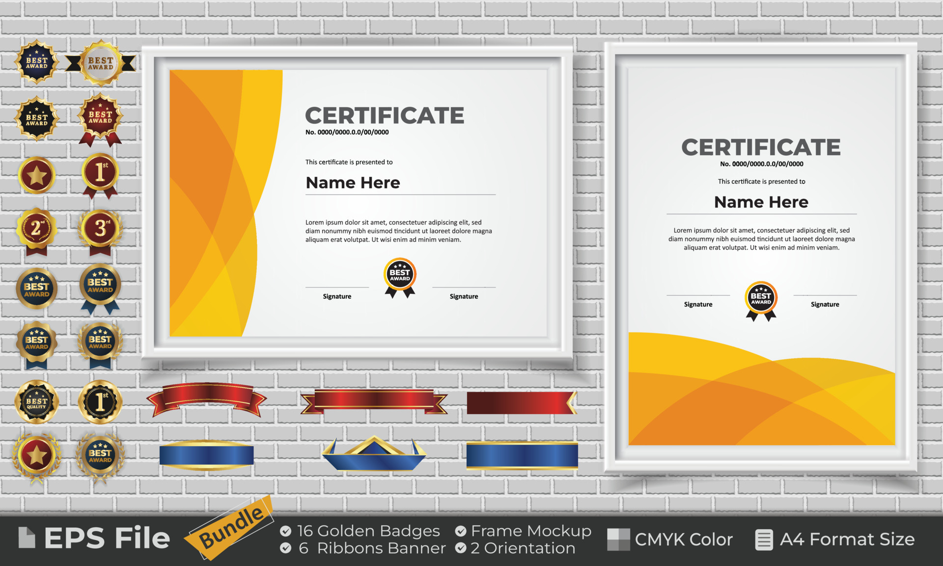 Template Certificate Design Bundle with Ribbons, Golden Badges, and ...